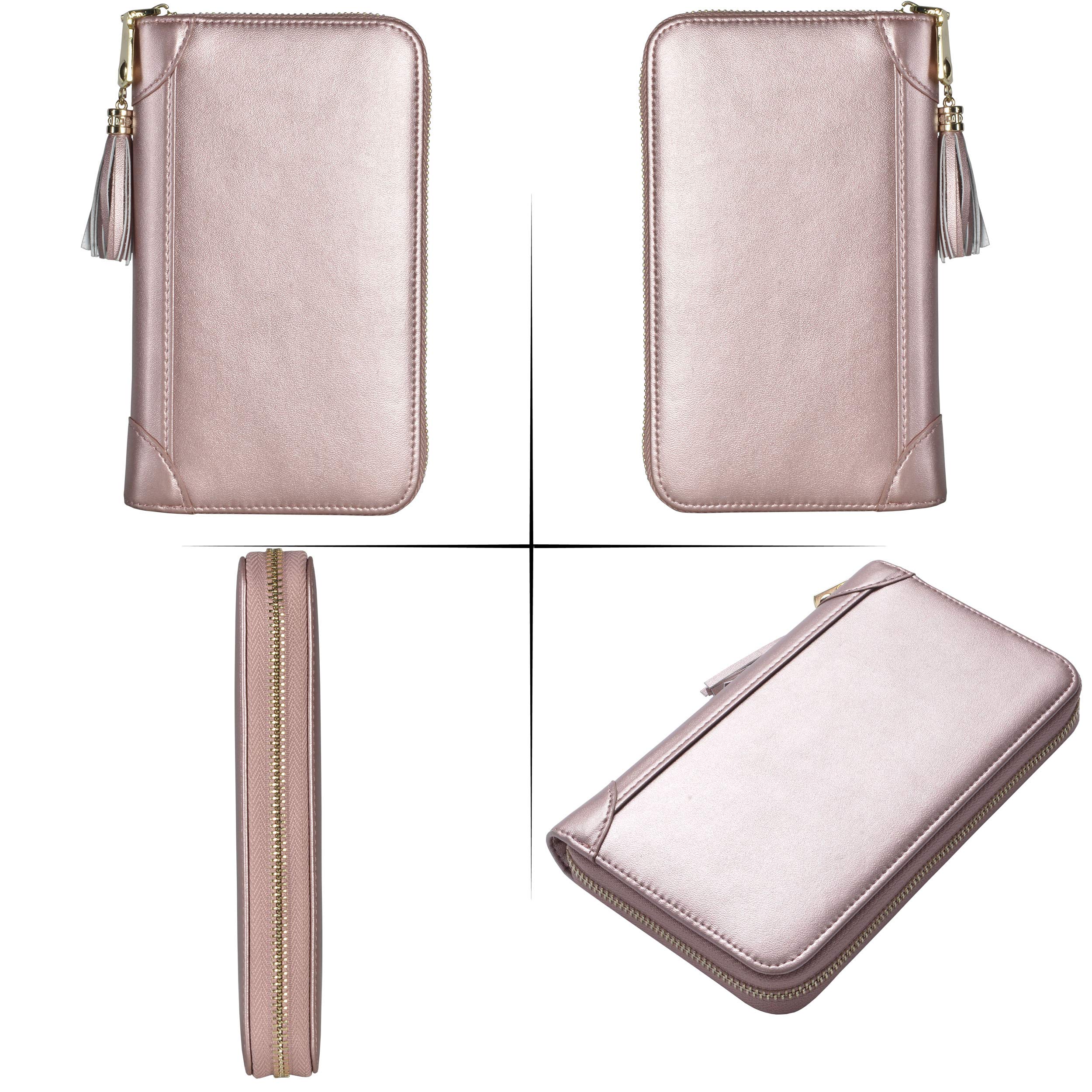 Easyoulife Credit Card Holder Wallet Womens Zipper Leather Case Purse RFID Blocking (Rose Gold)