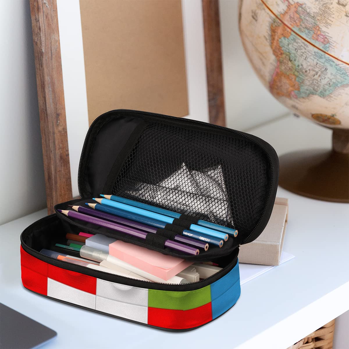 Building Block Big Capacity Pencil Pen Case Colorful Large Pencil Pouch with Zipper Compartments Pencil Bag for Boys Girls Adults Student Office School Supplies