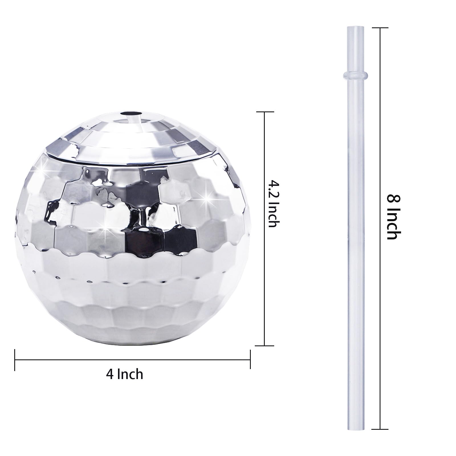 Nicunom 6 Pack Disco Ball Cups with Lids & Straws, 19 Oz Silver Disco Ball Tumbler 1970s Disco Flash Ball Cocktail Cup Sparkly Glitter Disco Bar Party Wine Drinking Tea Syrup Bottle