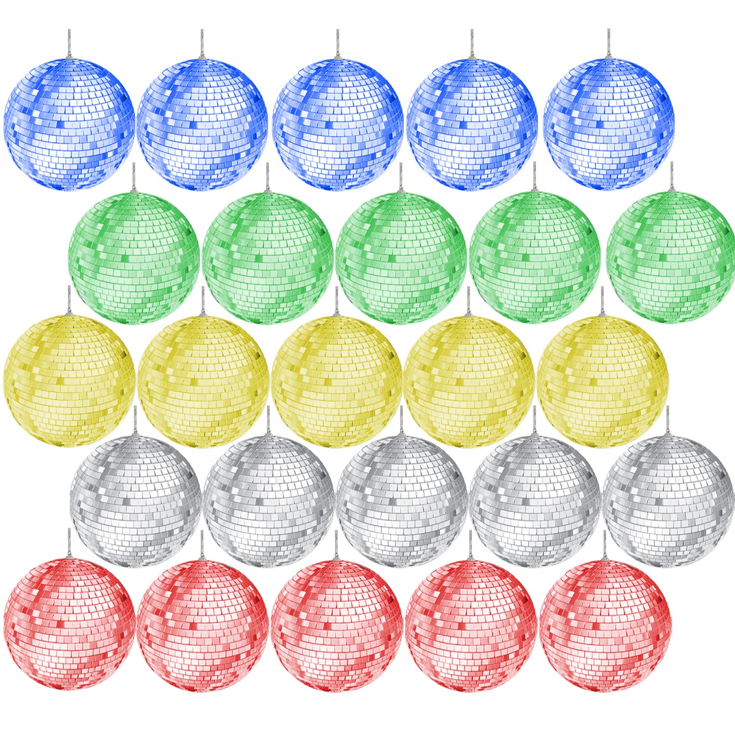 The Dreidel Company Multicolor Mirror Disco Ball with Attached String for Hanging Ring, Reflects Light, Party Flavor, 1.6" (25-Pack)