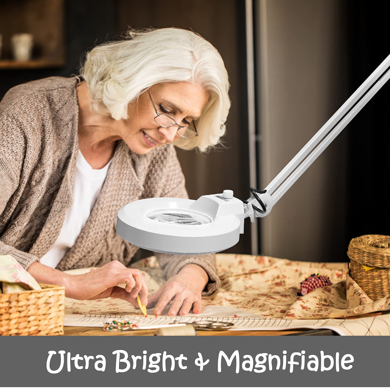 Innqoo LED Floor Lamp, LED Esthetician Light, Magnifying Glass with Light, Lighted Magnifier for Reading, Crafts & Pro Tasks, Adjustable & Dimmable