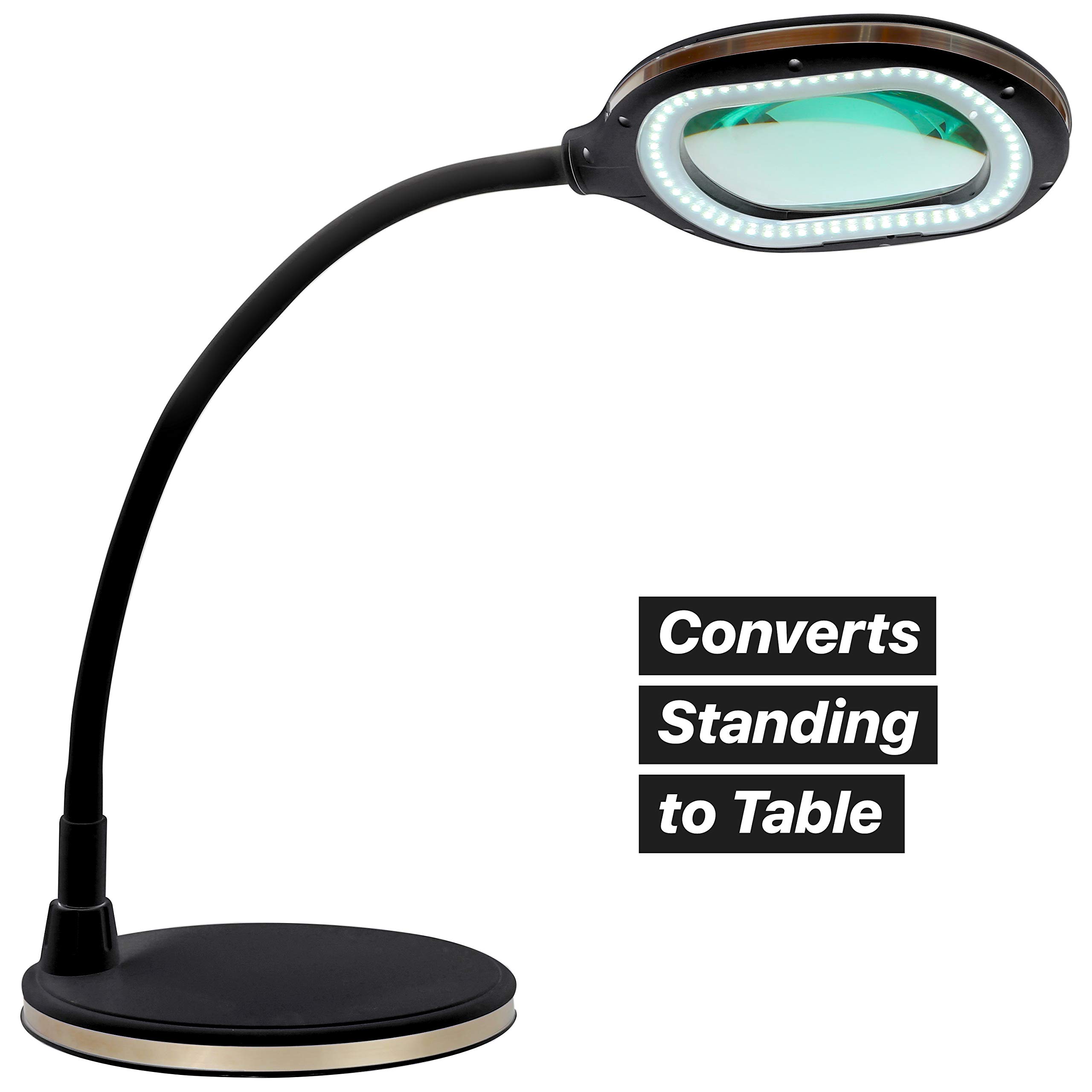 Brightech LightView Pro Magnifying LED Desk Lamp with Light, Hobbies & Reading, Flexibility & Durability Magnifying Floor Lamp, 3 in 1 LED Light Glass Magnifier, Work Light for Pro Uses - Black