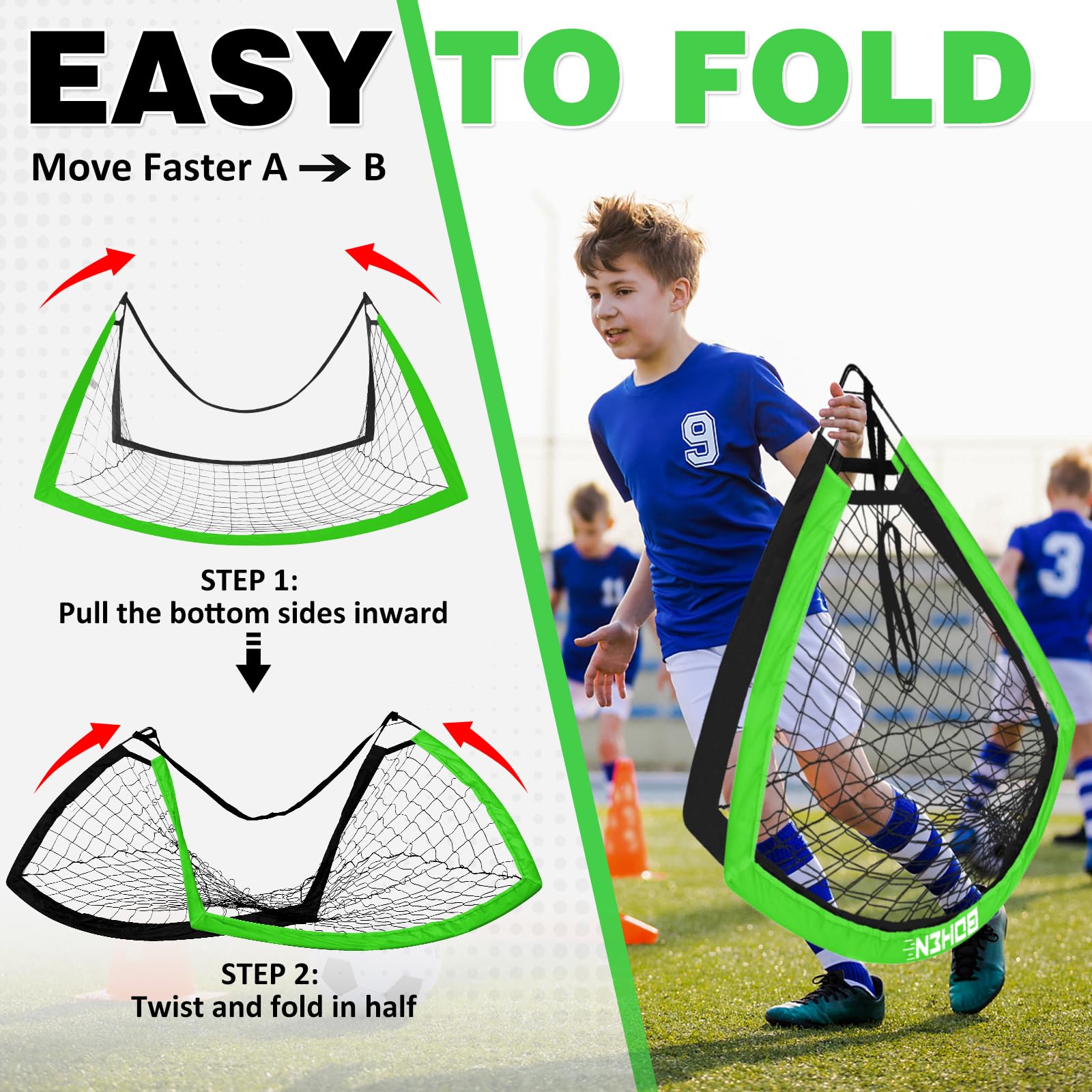BOHEN Portable Soccer Goal for Kids - 6x4FT Foldable Soccer Net for Backyard Indoor Outdoor with Carrying Bag & Target Gate for Easy Storage and Transportation(6x4FT, 1 Piece, Green)
