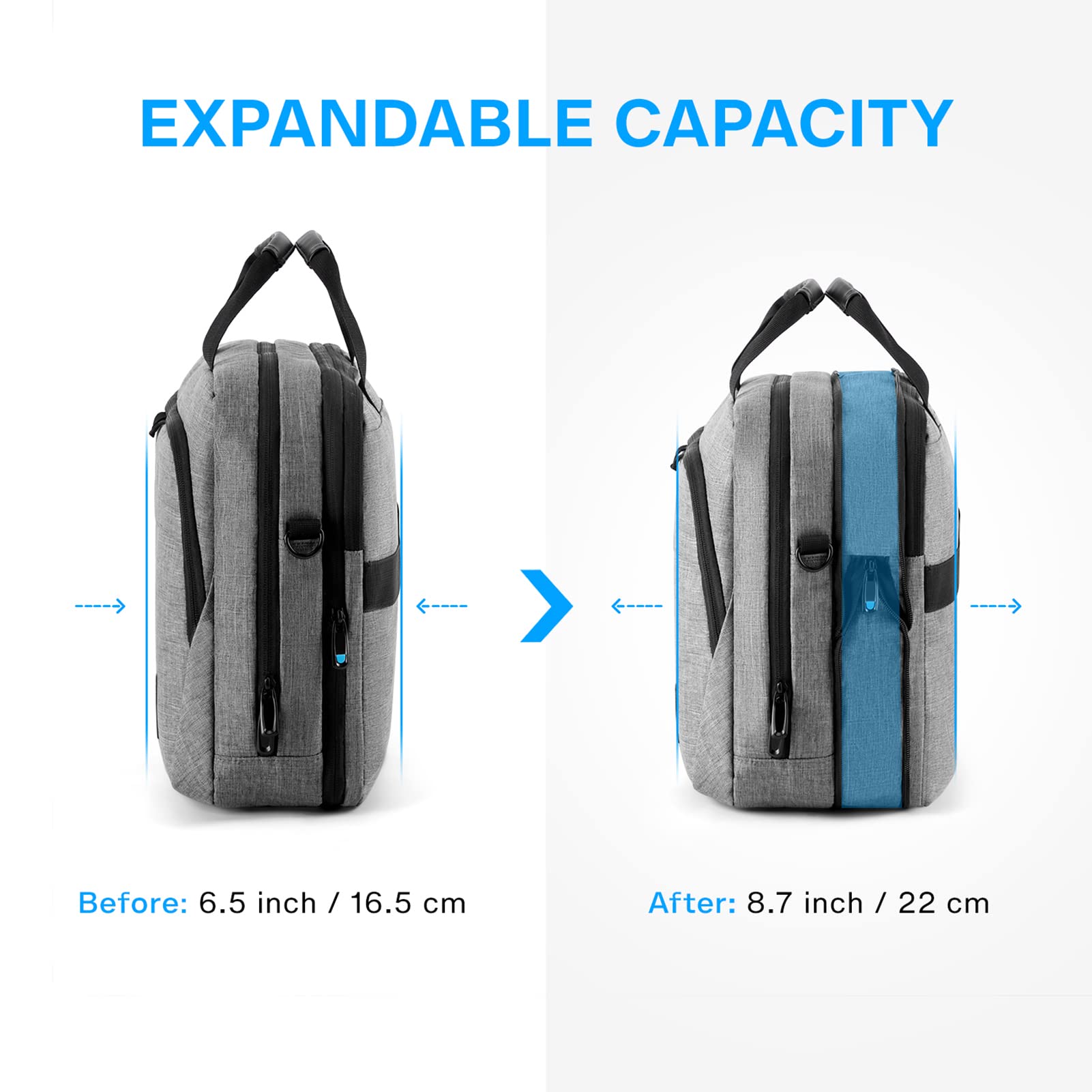 BAGSMART 17.3 Inch Laptop Bag, Expandable Computer Bag Laptop Briefcase Men Women,Laptop Shoulder Bag,Work Bag Business Travel Office, Grey