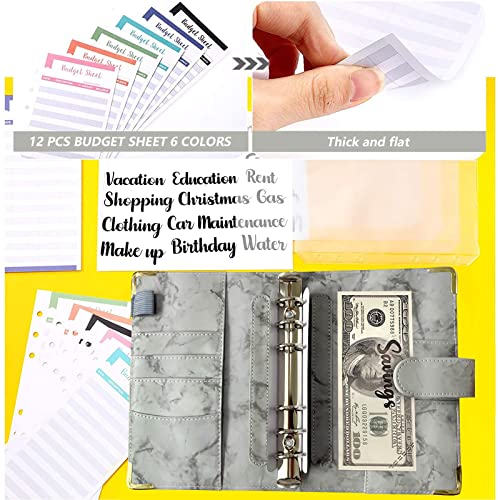 Mable gray Faux Leather A6 Budget Planner Binder with Zipper Cash Envelopes& Expense Budget Sheets, Money Saving Budget Saver Book, Cash Stuffing Organizer for Budgeting