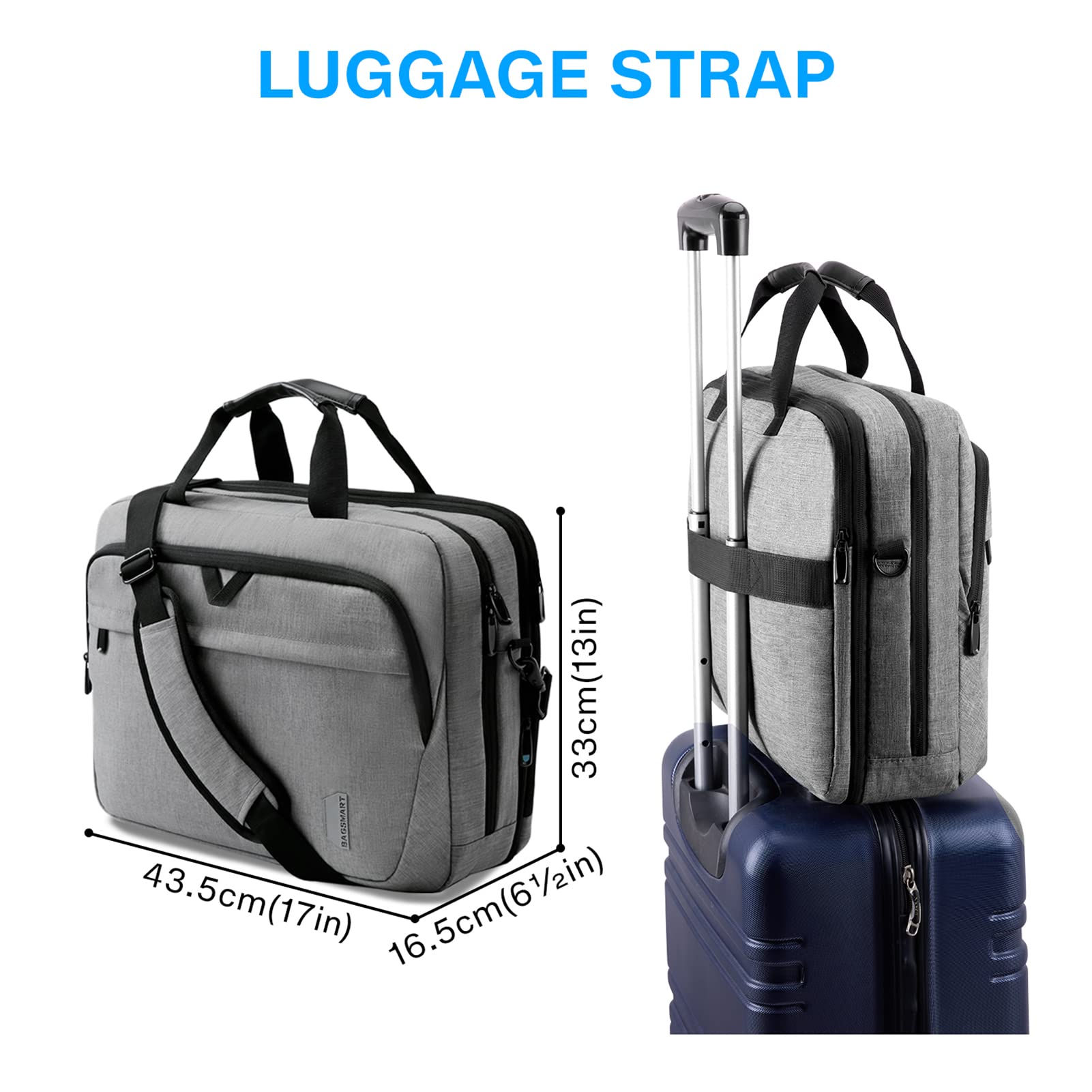 BAGSMART 17.3 Inch Laptop Bag, Expandable Computer Bag Laptop Briefcase Men Women,Laptop Shoulder Bag,Work Bag Business Travel Office, Grey