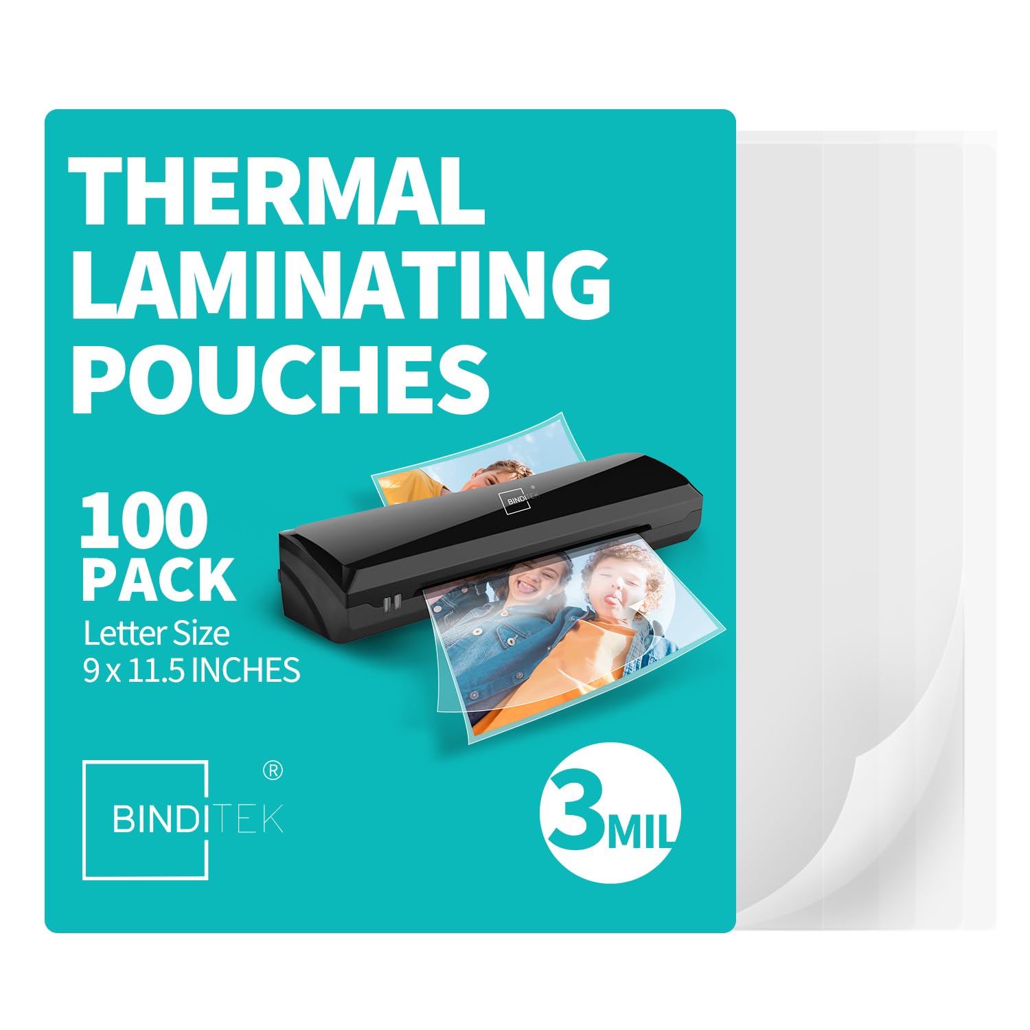 Binditek 100 Pack Thermal Laminating Pouches,3mil Laminating Sheets,9x11.5 Inches, Letter Size , Clear,HeatSeal