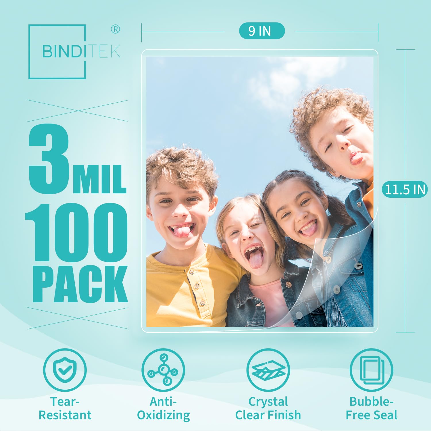 Binditek 100 Pack Thermal Laminating Pouches,3mil Laminating Sheets,9x11.5 Inches, Letter Size , Clear,HeatSeal