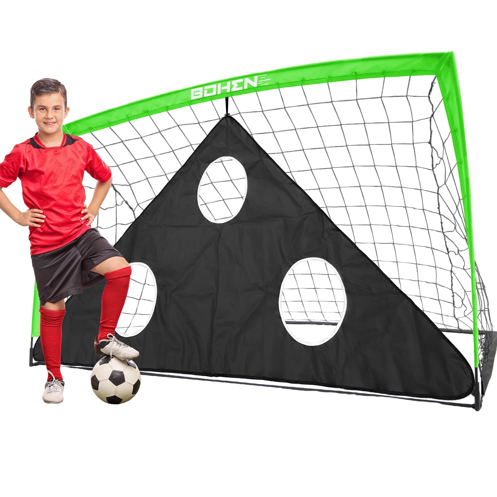 BOHEN Portable Soccer Goal for Kids - 6x4FT Foldable Soccer Net for Backyard Indoor Outdoor with Carrying Bag & Target Gate for Easy Storage and Transportation(6x4FT, 1 Piece, Green)