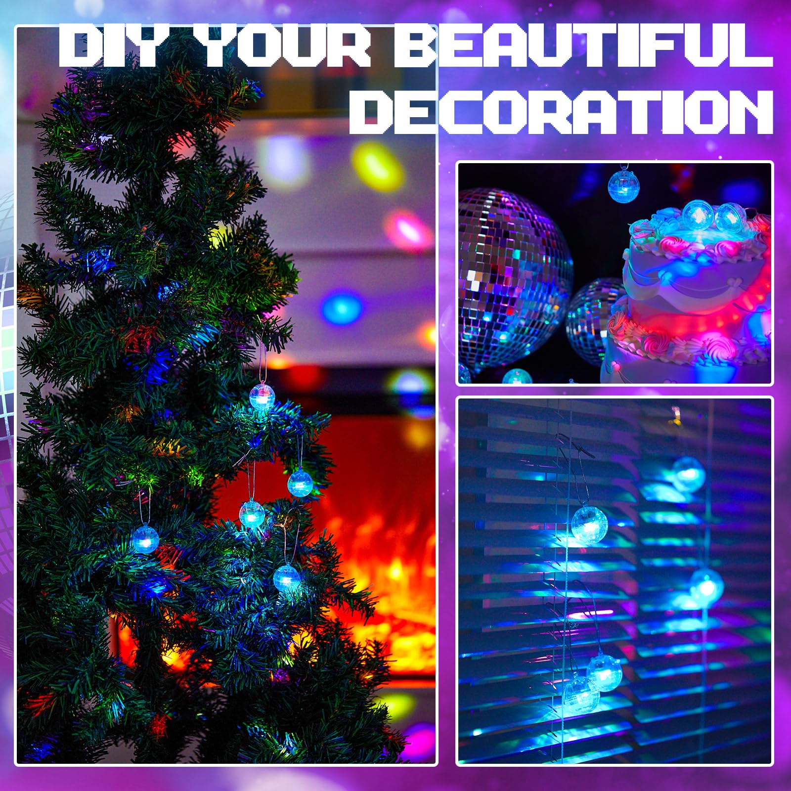 Crowye 12 Pcs Mini Disco Balls Decorations Light up LED Disco Balls Hanging Ornaments 70s 80s Disco Themed Party Supplies Dance Music Neon Christmas Party Favors