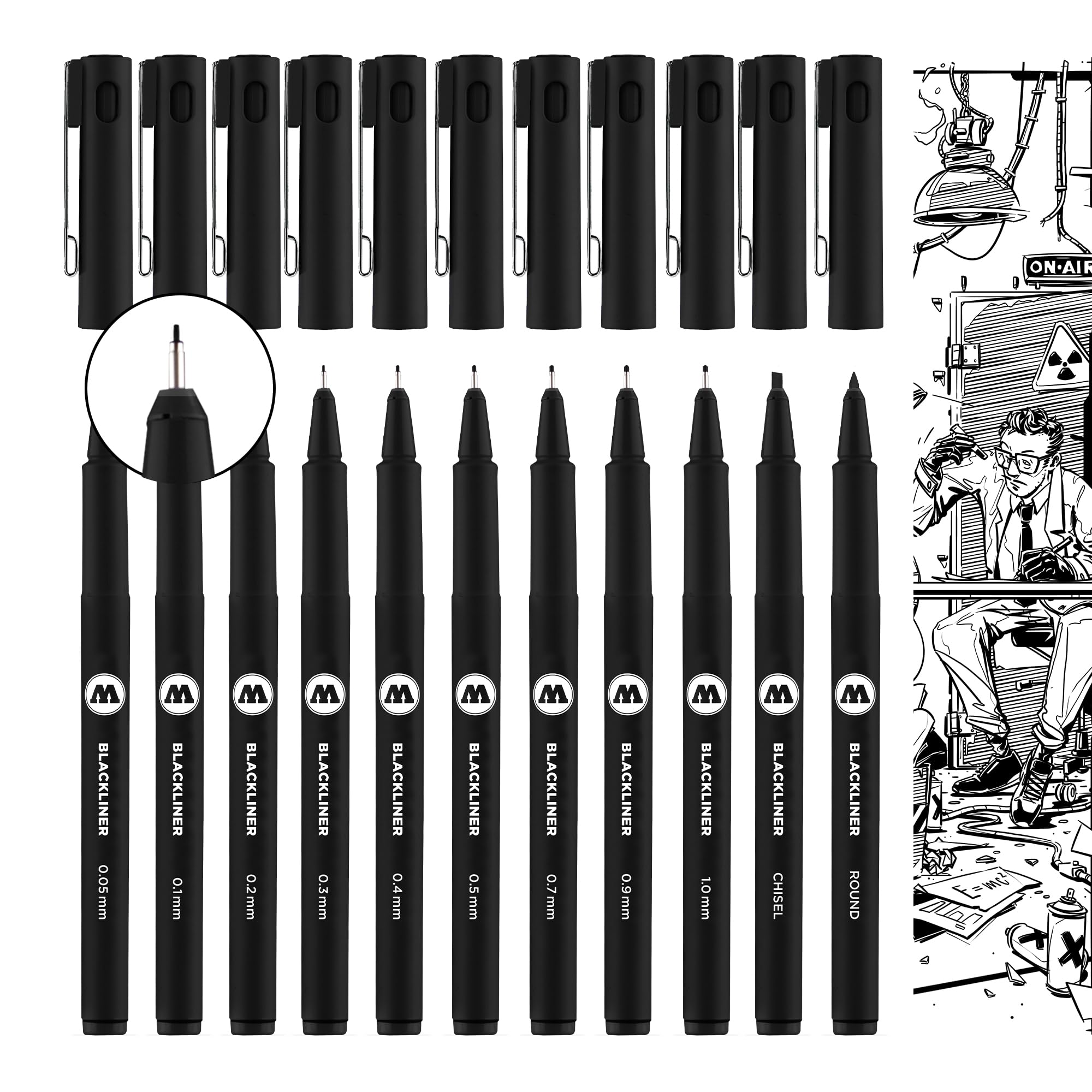 MOLOTOW Blackliner Pen Complete Set, 11 Pens, 1 Set Each (200.485)