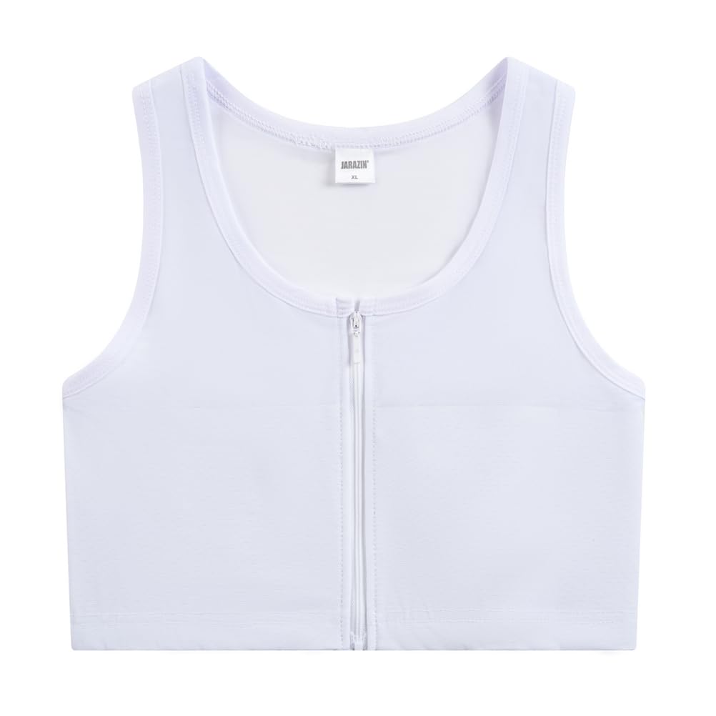 JARAZIN Chest Binder Transgender Binder Trans FTM Tomboy Zipper Breast Binder Bras Tank Top for Women (Small, White)