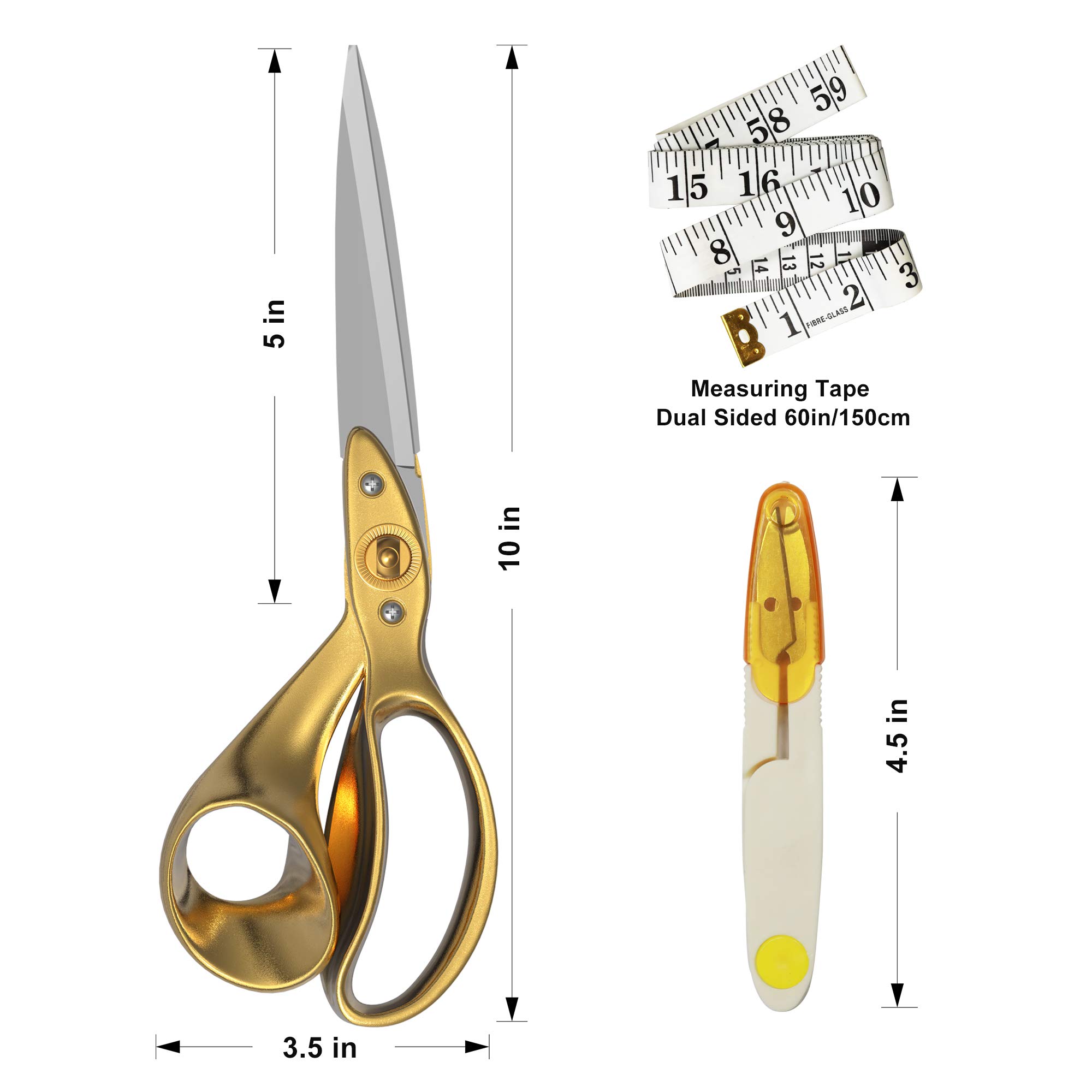 Fabric Scissors, 10 Inch Sewing Scissors, Professional Leather Craft Tailor Scissors, Comfortable Golden Frosted Handles, Heavy Duty Scissors for Fabric Leather Cutting (Gold)