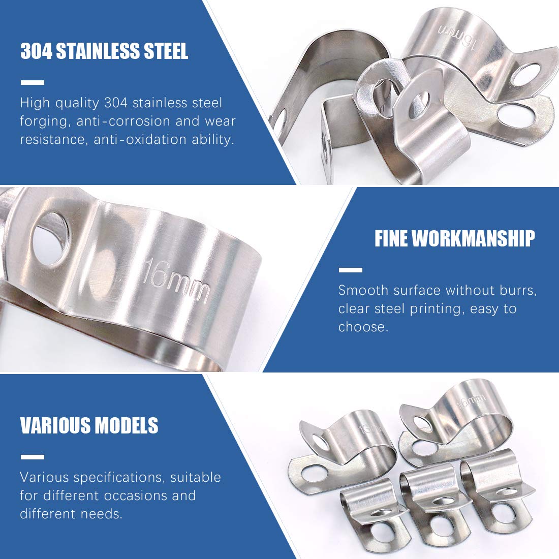 Glarks 80Pcs 5 Size 1/4'' 5/16'' 3/8'' 1/2'' 5/8'' Stainless Steel Cable Clamp Assortment Kit
