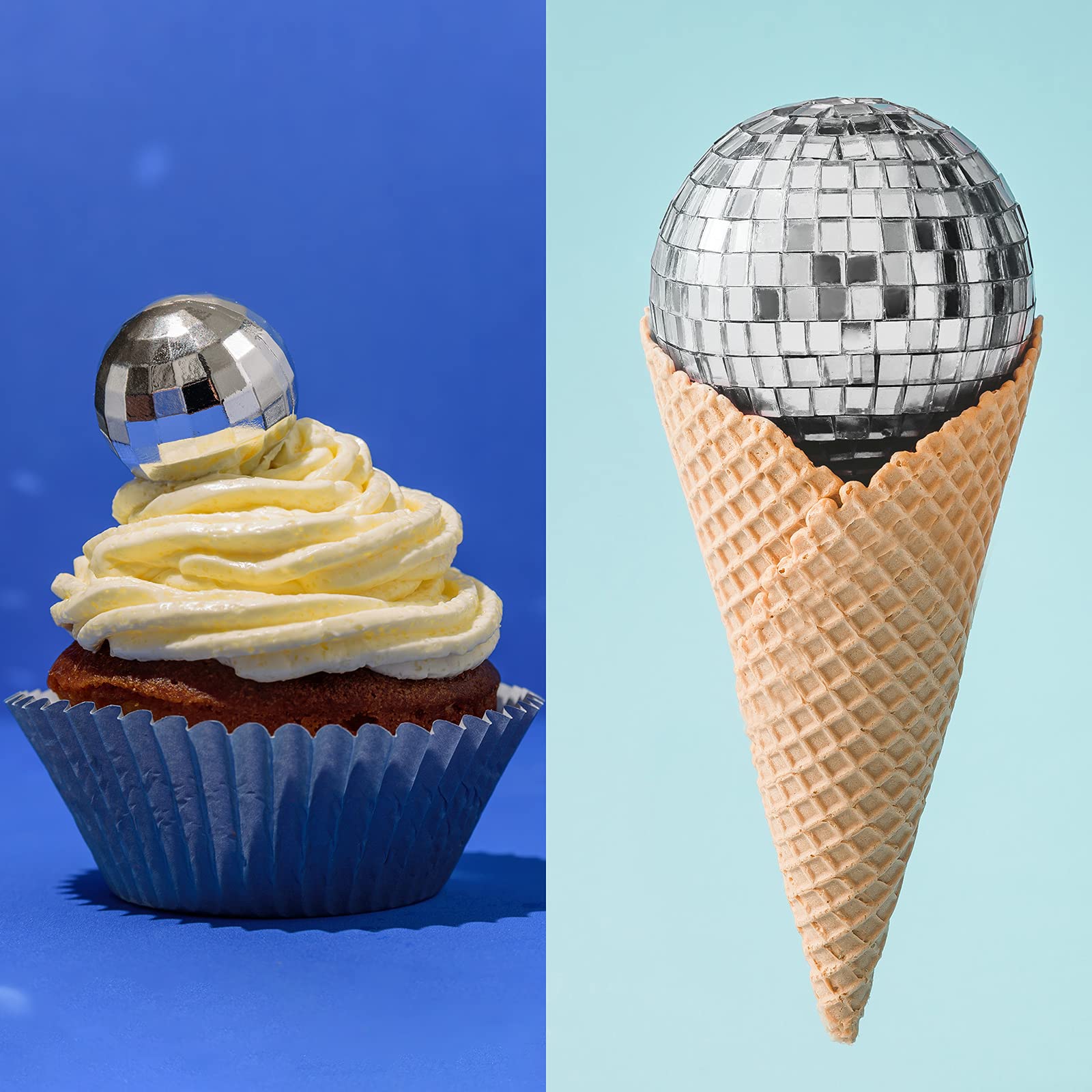 11 Pcs Disco Balls Cake Toppers Birthday Party Decorations Small Disco Ball Table Centerpiece Decor for 70s Themed Dance Party Supplies (Silver)