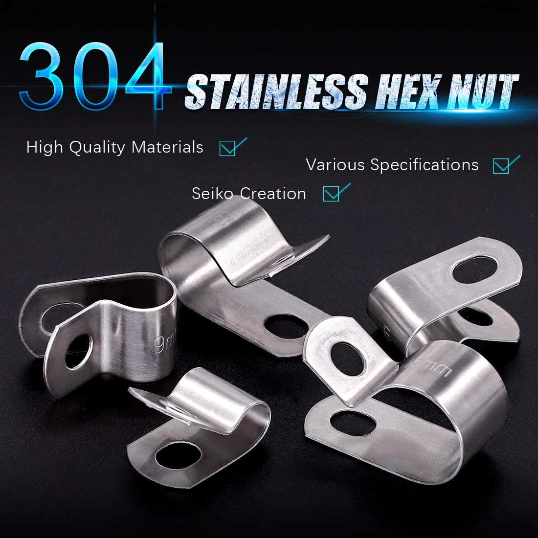 Glarks 80Pcs 5 Size 1/4'' 5/16'' 3/8'' 1/2'' 5/8'' Stainless Steel Cable Clamp Assortment Kit