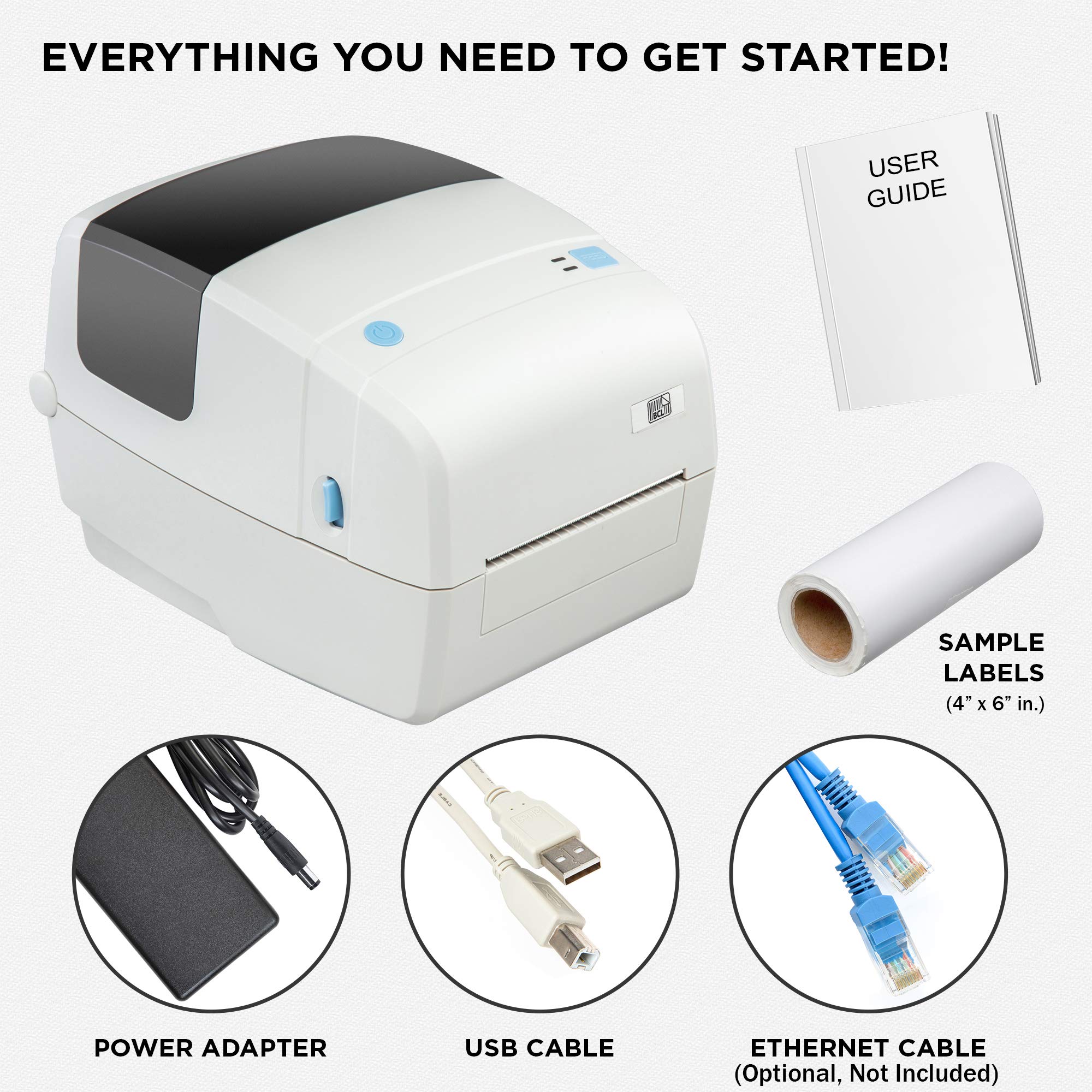 BCL D110 Label Printer, Ethernet & USB Port, Prints 4x6 Shipping Mailing Postage Barcode & Address Labels, Direct Thermal inkless Printer, USB Printer Cable Included, Windows & Mac Compatible