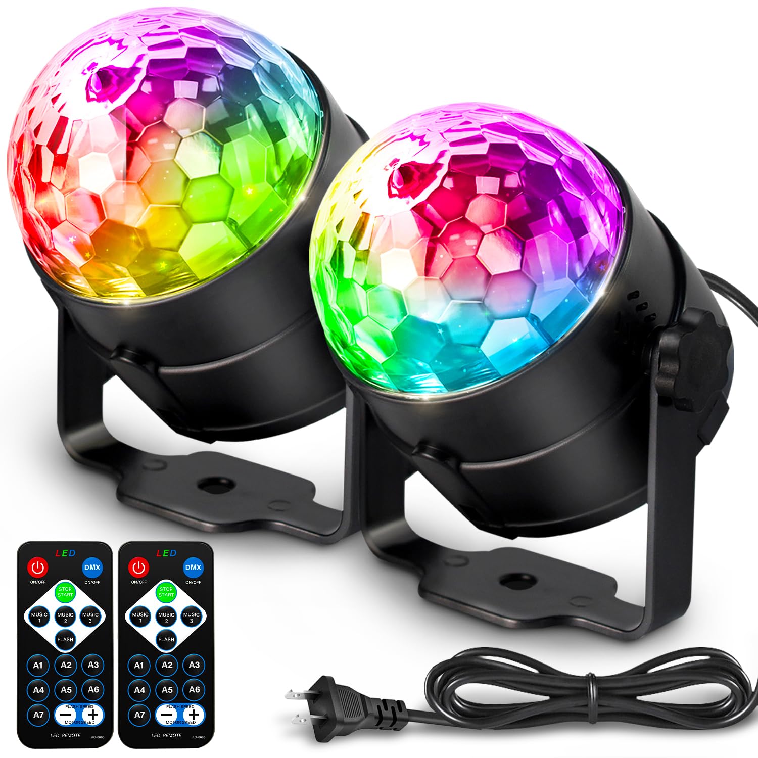 [2-Pack] Disco Ball DJ Party Lights Sound Activated with Remote Control Strobe Lamp 7 Modes Stage Light for Home Room Dance Parties Karaoke Halloween Christmas Birthday Decorations