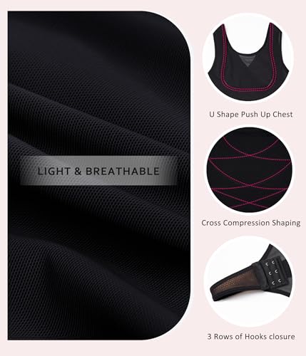 REYEOGO Women Thong Shapewear for Tummy Control Open Bust Body Shaper Compression Fajas Waist Trainer Corset (Black, Medium)