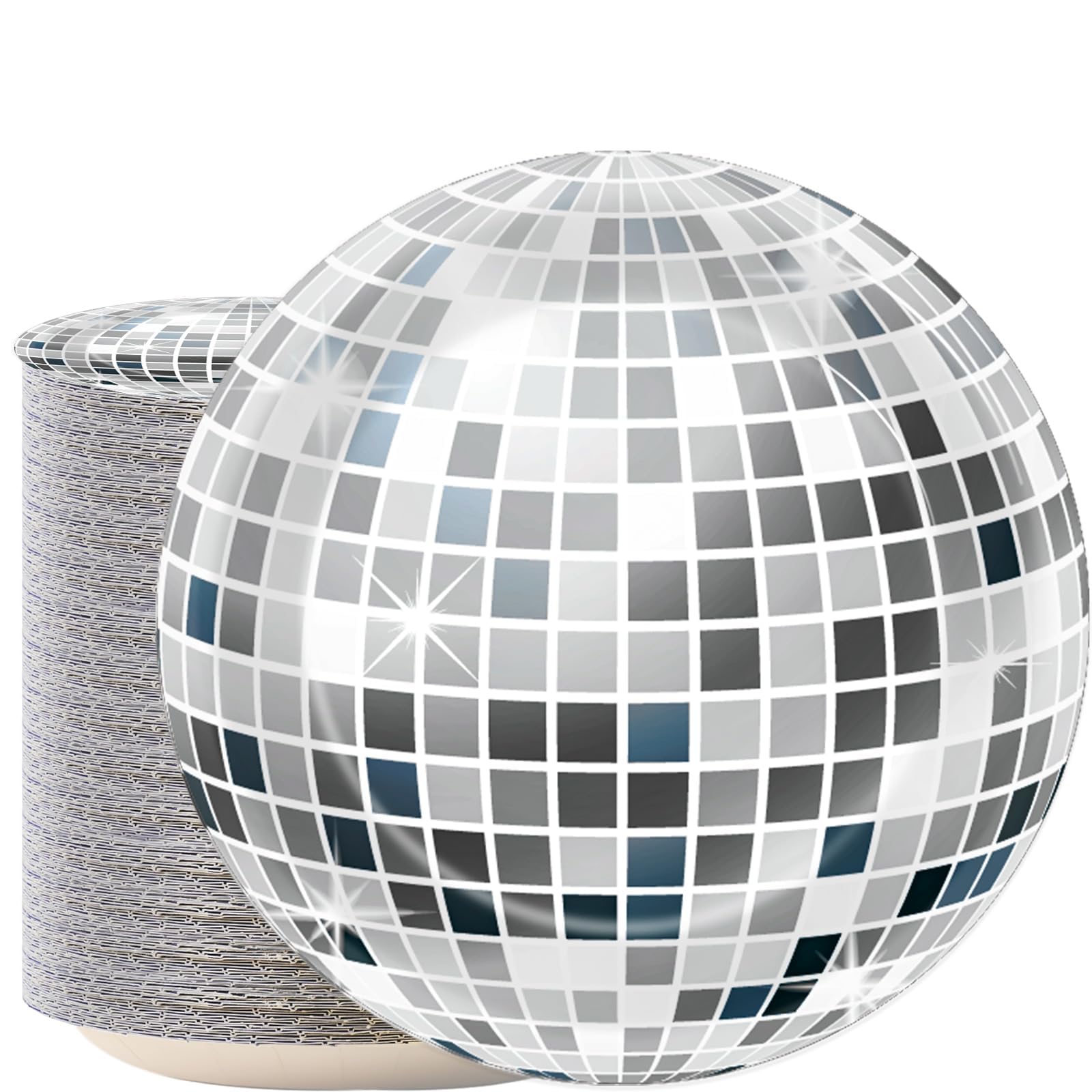 48 Pieces 7in 70s Disco Party Paper Plates for 70’s Party Supplies Gray and Blue Disco Ball Theme Dessert Plates for Birthday Baby Shower Boogie 1970s Disco Music 90s Bachelorette Party Decorations