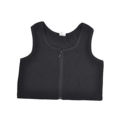 BaronHong Tomboy Trans Lesbian Middle Zipper Mesh Chest Binder Corset Plus Size Short Tank Top(Black,M)