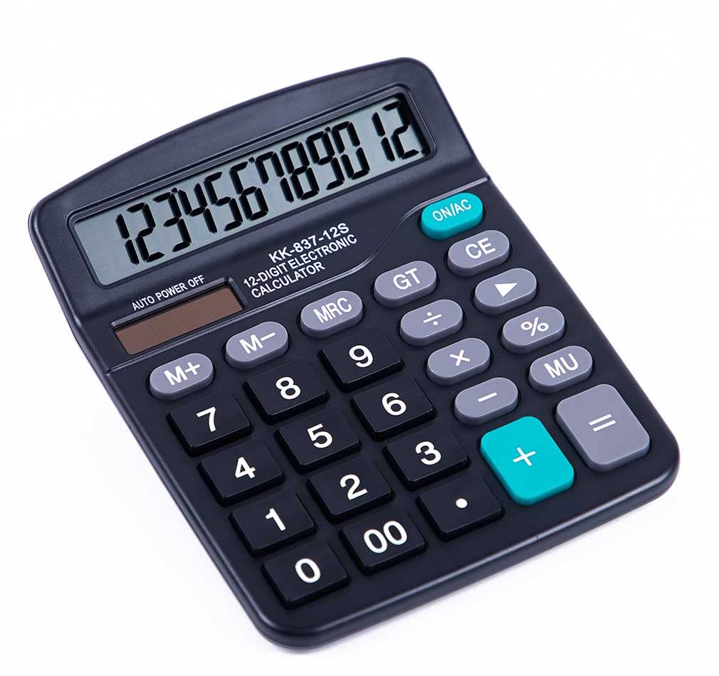 LIJUST Calculators, KK-837-12S Standard Function Desktop Calculator, 12 Digit Large LCD Display, Battery and Solar Powered Basic Calculators for Office, Primary School, Market or Home Use, Black