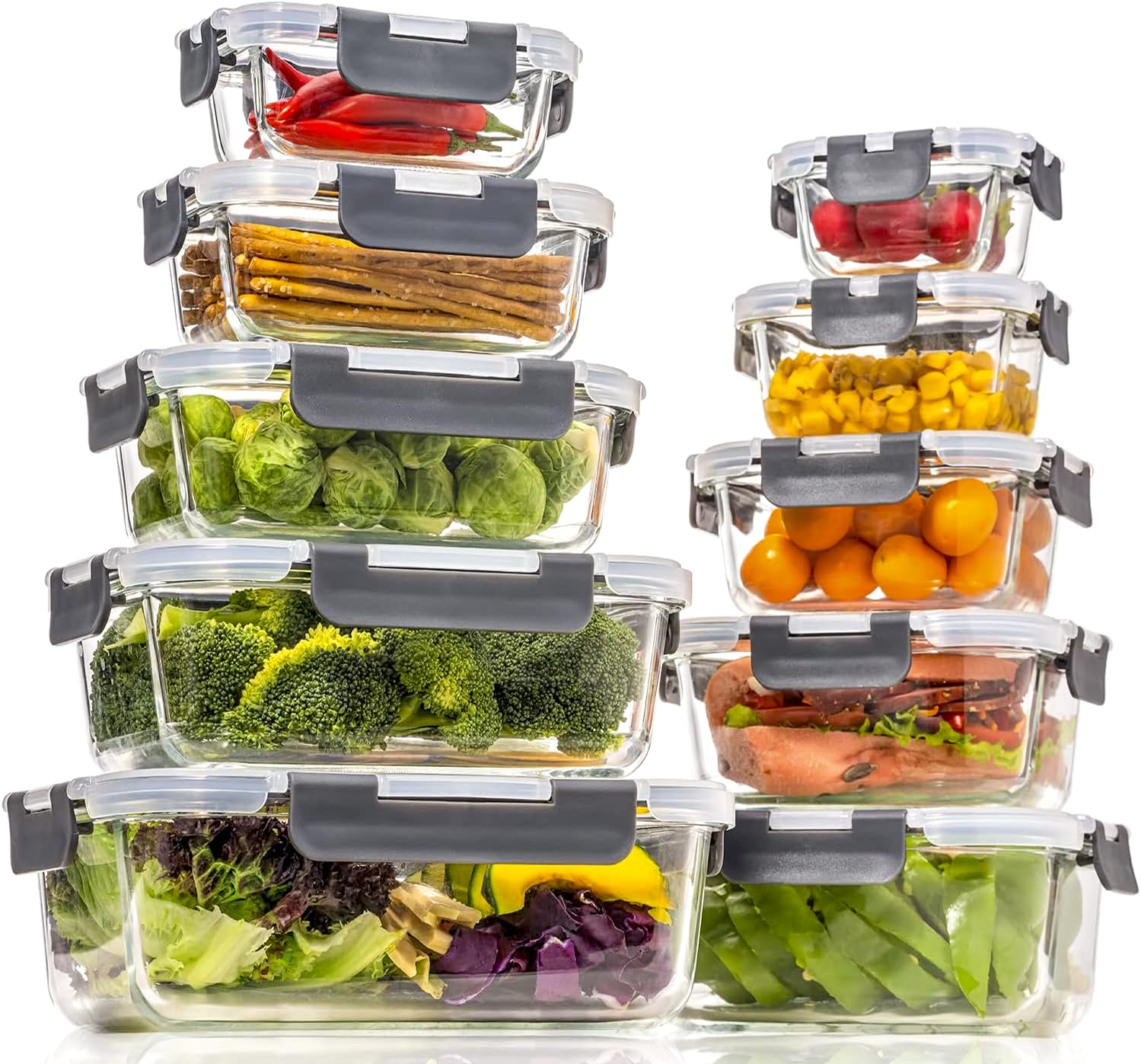 Glass Food Storage Containers with Lids Airtight，Glass Meal Prep Containers for Lunch Food Storage with Lids，Glass Food Container Set，Glass Lunch Box for Kitchen，BPA Free（20 Pieces）