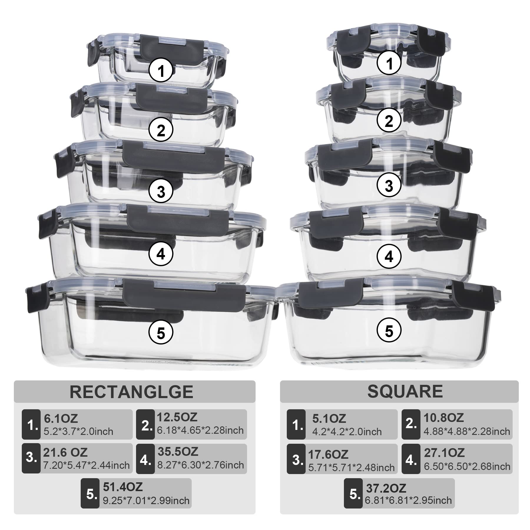 Glass Food Storage Containers with Lids Airtight,Glass Meal Prep Containers for Lunch Food Storage with Lids,Glass Food Container Set,Glass Lunch Box for Kitchen,BPA Free(20 Pieces)
