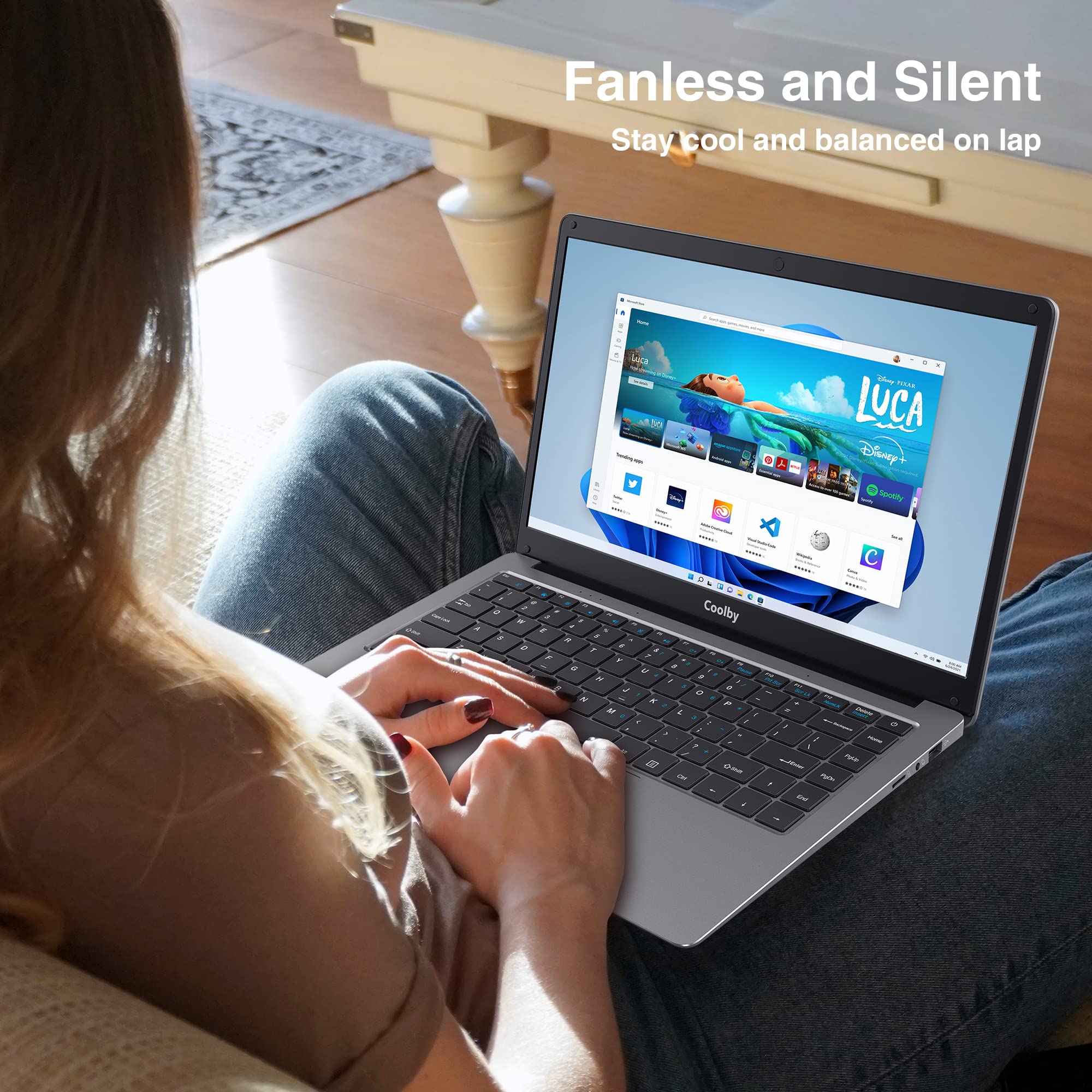 Coolby 2023 Windows 11 Laptop Computer, 14.1 inch Notebook PC with Intel J4005 Processor, 6GB DDR4 RAM / 256GB SSD, HD Display, WiFi, BT, Long -Lasting Battery for School, Business