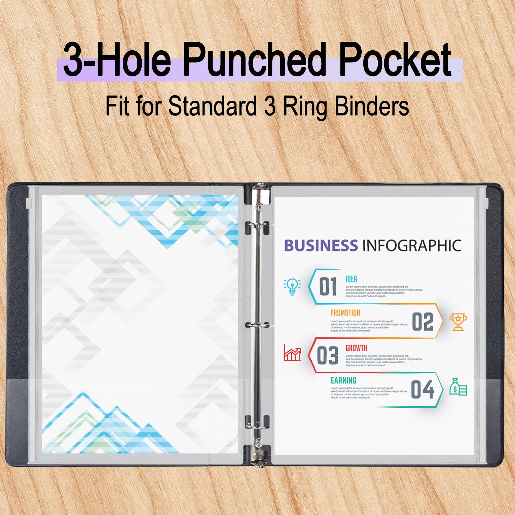 Antner 12 Pack Letter Size Binder Pockets 3 Holes Zipper Binder Folders for 3-Ring Binder, Clear PVC Loose Leaf Bag Binder Pouch Insert Pages Sheet Protectors Waterproof Document Filling Storage Bags