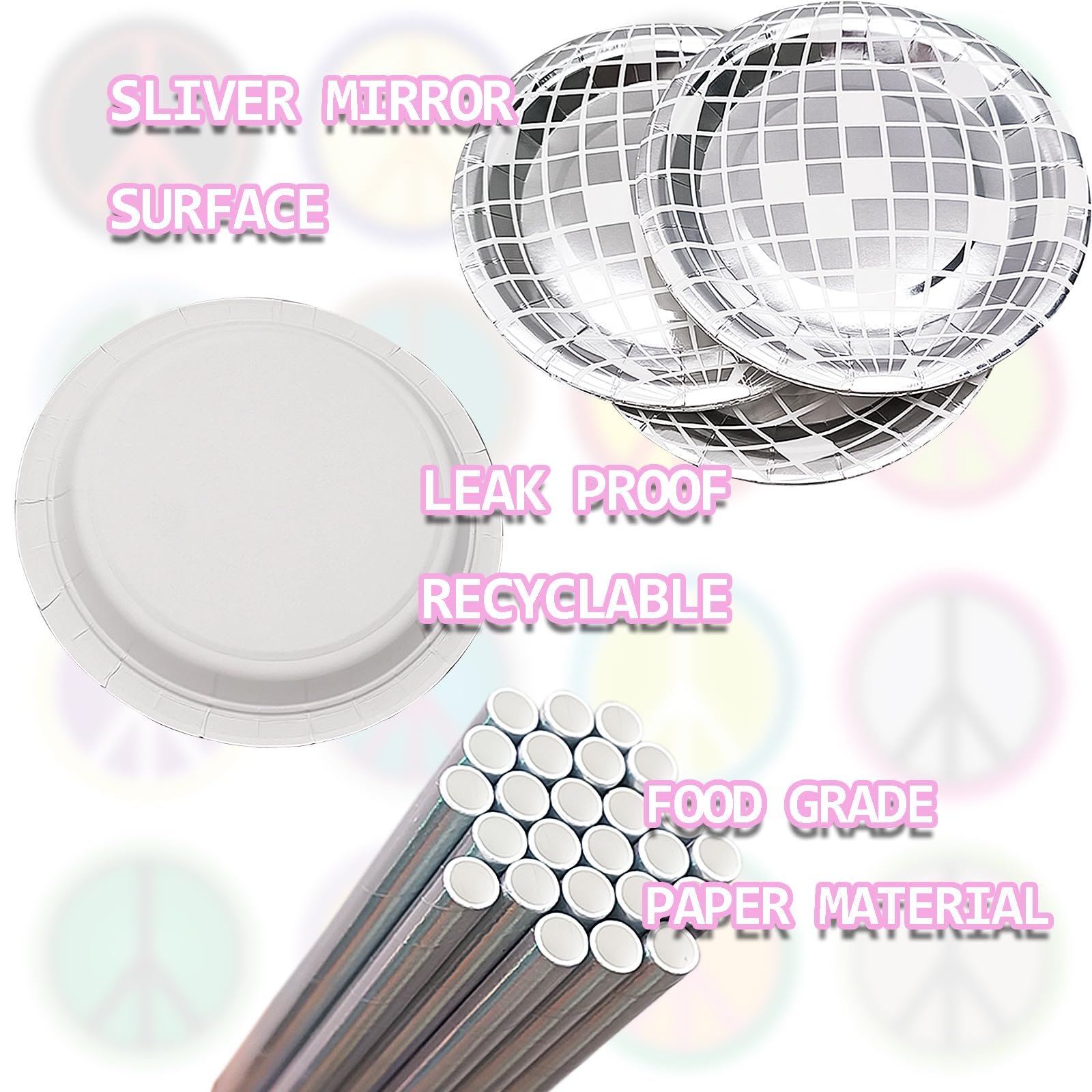 EaciTown 24 Pcs Disco Plates Disco Ball Paper Plates 70s Disco Party Favors Bachelorette Party Decor 7" (Mirror Surface)