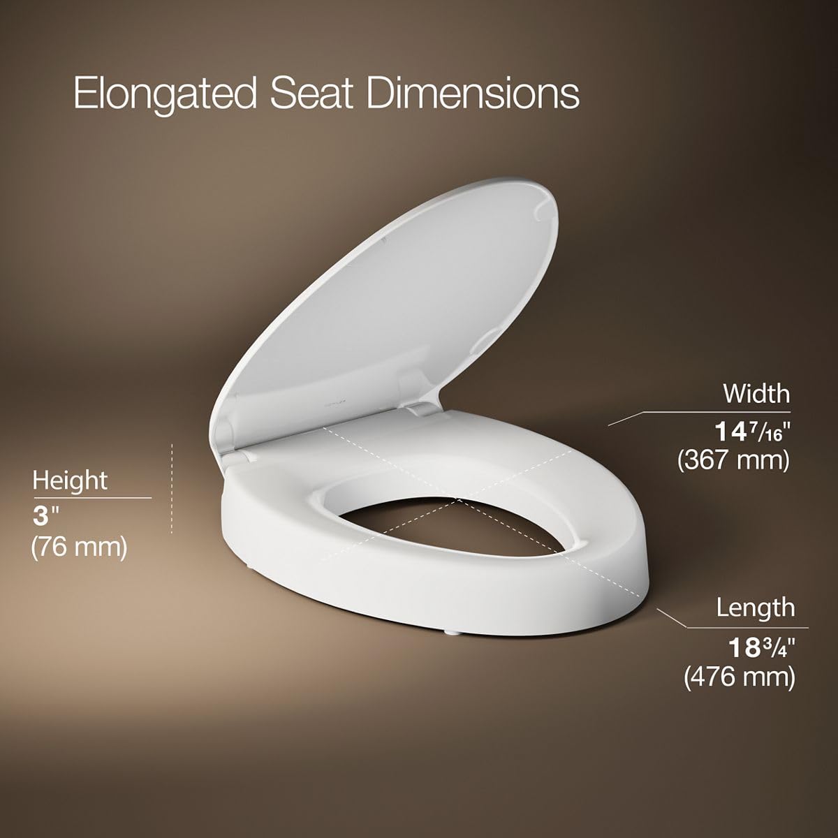 KOHLER Hyten Elevated Quiet-Close Elongated toilet seat, White