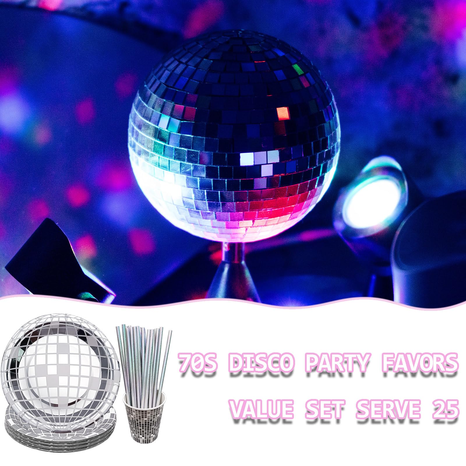 EaciTown 24 Pcs Disco Plates Disco Ball Paper Plates 70s Disco Party Favors Bachelorette Party Decor 7" (Mirror Surface)