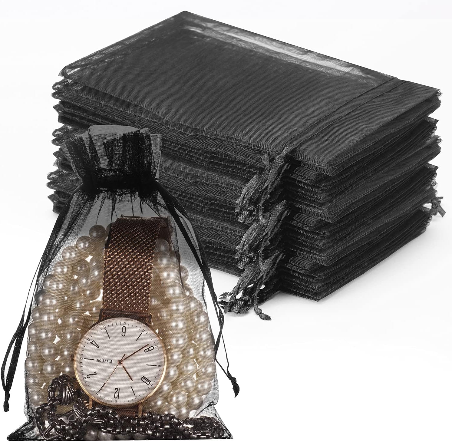 100PCS Premium Sheer Organza Bags, Black Wedding Favor Bags with Drawstring, 4x6 inches Jewelry Gift Bags for Party, Jewelry, Festival, Makeup Organza Favor Bags,net gift bags,drawstring goody bags