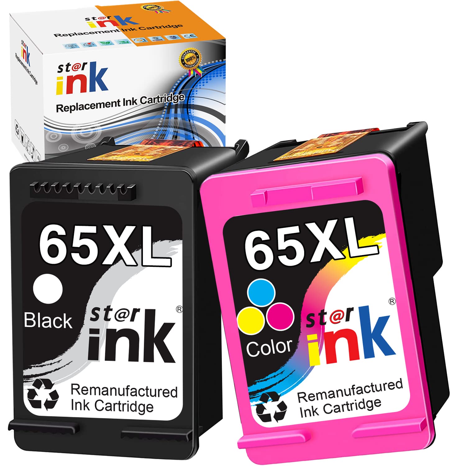 starink 65XL Ink Cartridges Remanufactured Replacement for HP Ink 65 Black/Color for Envy 5000 5055 5052 5014 DeskJet 3700 3772 3755 3752 2600 2622 2652 Printer, 2 Packs