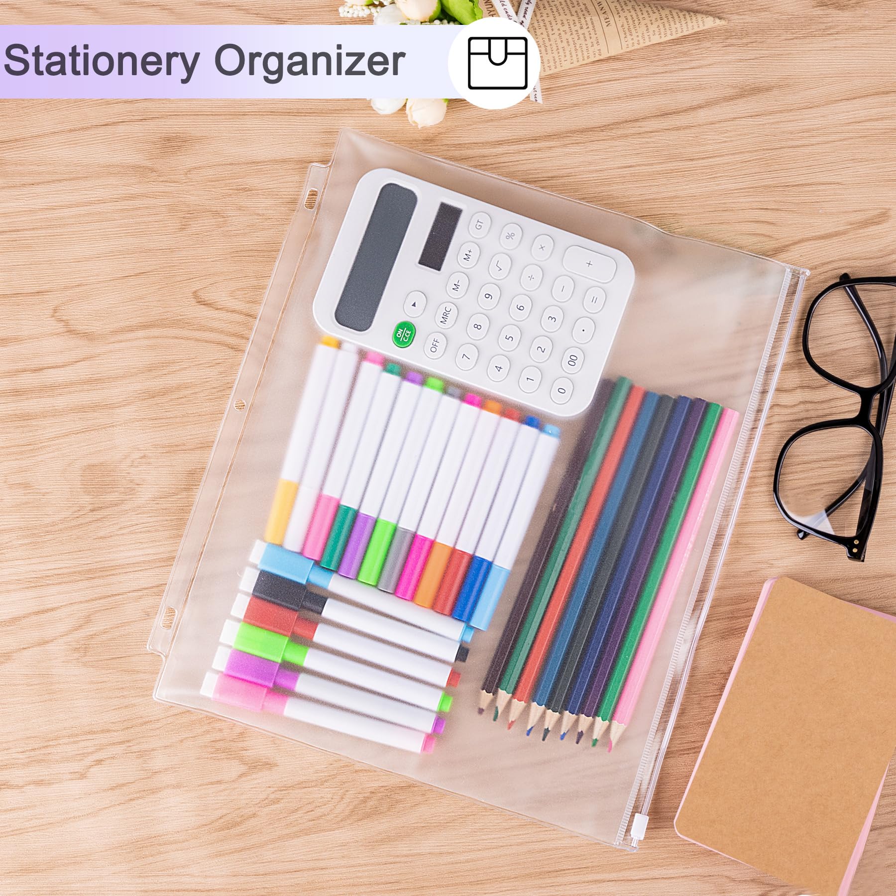 Antner 12 Pack Letter Size Binder Pockets 3 Holes Zipper Binder Folders for 3-Ring Binder, Clear PVC Loose Leaf Bag Binder Pouch Insert Pages Sheet Protectors Waterproof Document Filling Storage Bags