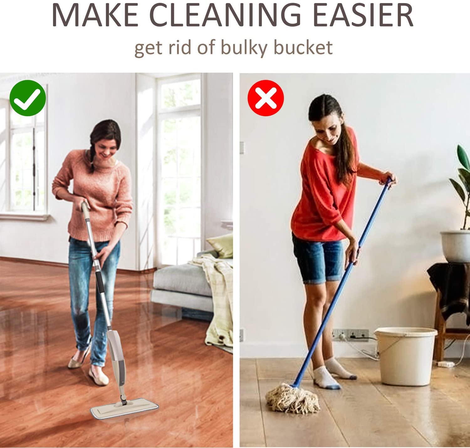 Microfiber Spray Mop for Floor Cleaning, Dry Wet Wood Floor Mop with 3 pcs Washable Pads, Handle Flat Mop with Sprayer for Kitchen Wood Floor Hardwood Laminate Ceramic Tiles Dust