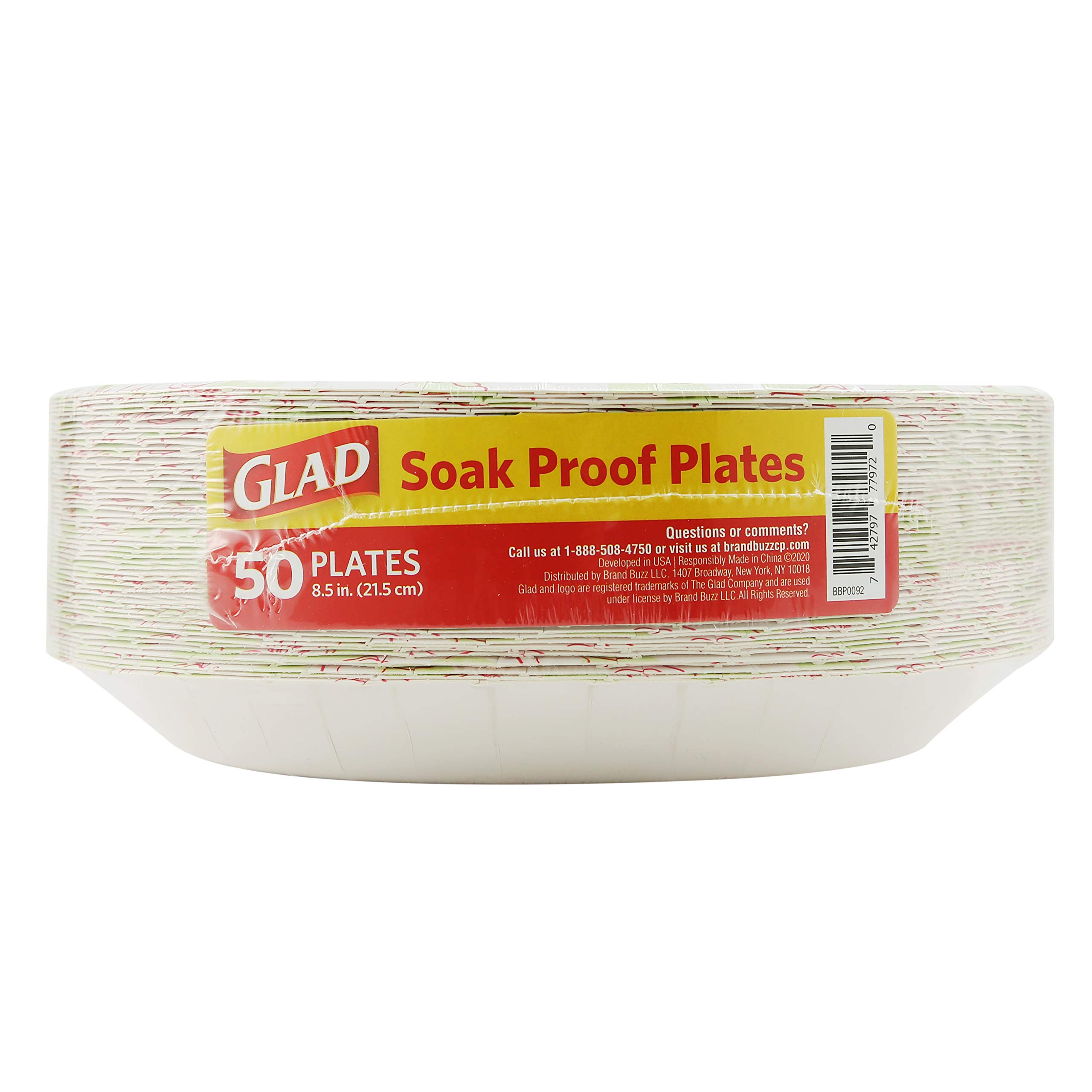 Glad Disposable Paper Plates for All Occasions | Round Soak Proof, Cut Proof, Microwaveable Heavy Duty Disposable Plates | 8.5" Diameter, 50 Count Bulk Paper Plates, Pink Flower Print