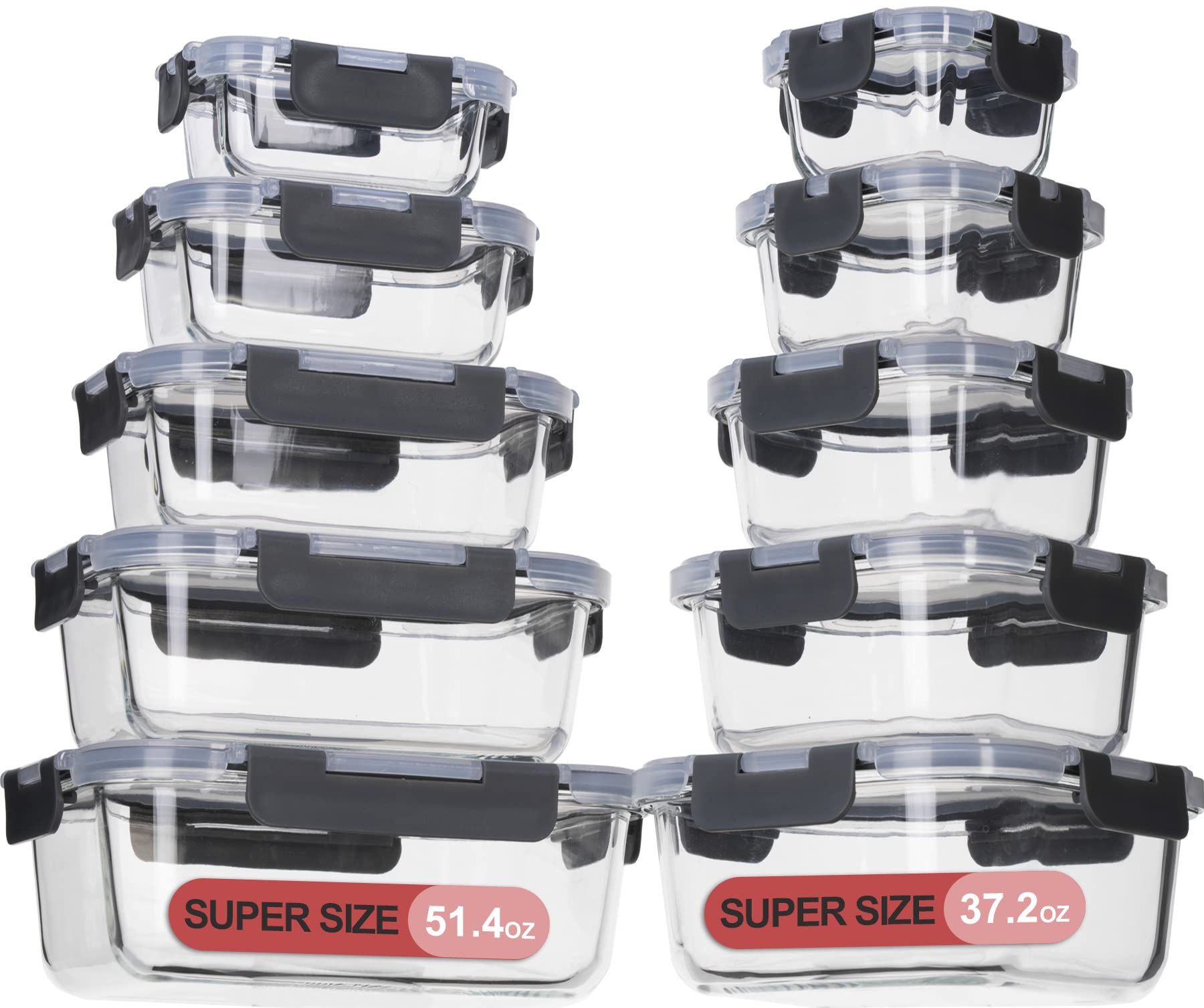 Glass Food Storage Containers with Lids Airtight,Glass Meal Prep Containers for Lunch Food Storage with Lids,Glass Food Container Set,Glass Lunch Box for Kitchen,BPA Free(20 Pieces)
