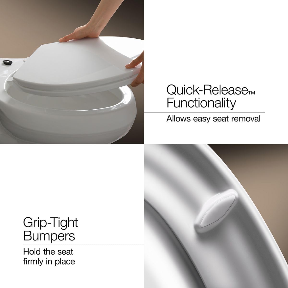 KOHLER Hyten Elevated Quiet-Close Elongated toilet seat, White