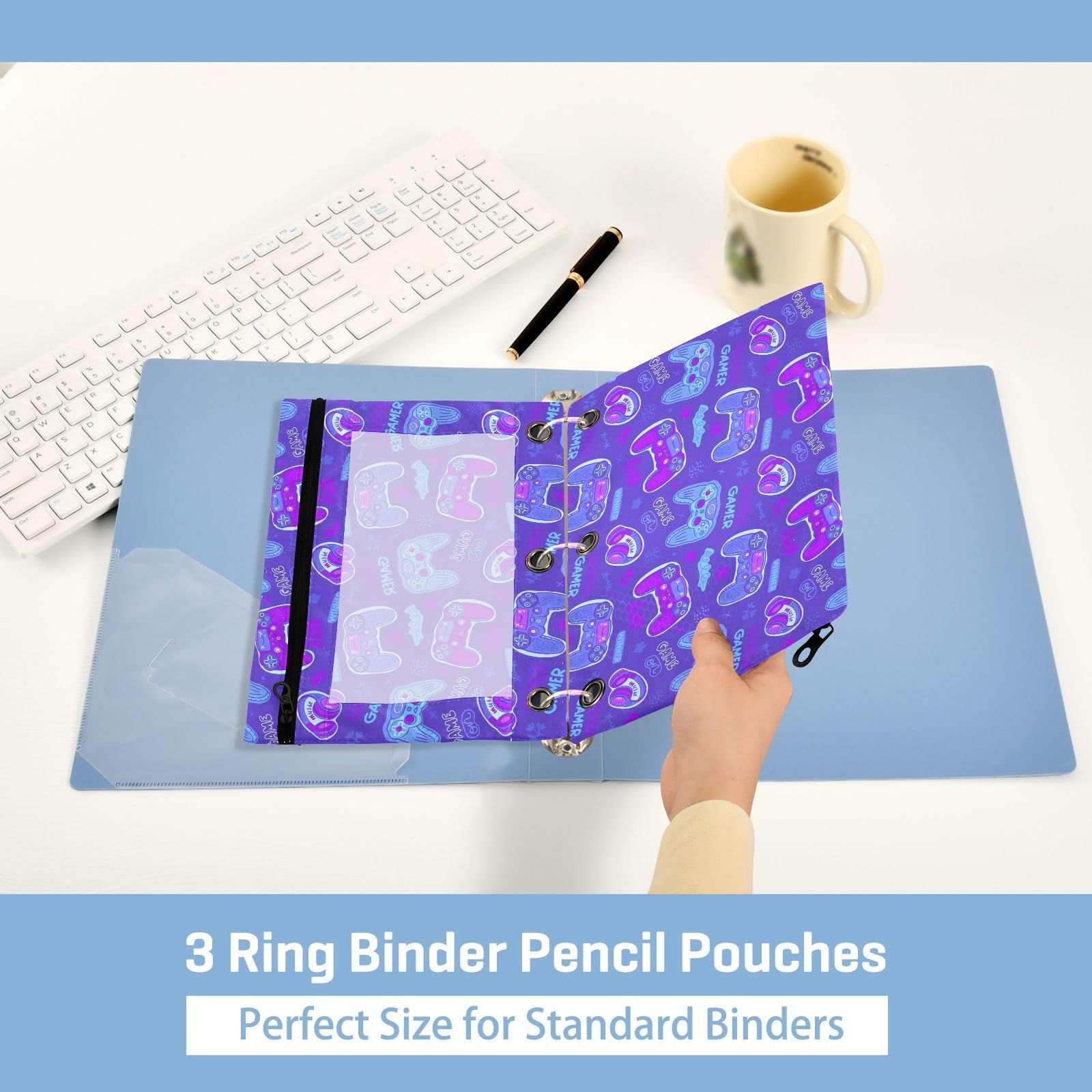 WIFIU Cute Joysticks Gamepad Pencil Pouch for 3 Ring Binder Pockets Clear Window Pencil Bag with Smooth Zipper Game Controller Joypad Pencil Case for Organization Office Supplies Cosmetics 2 Pack