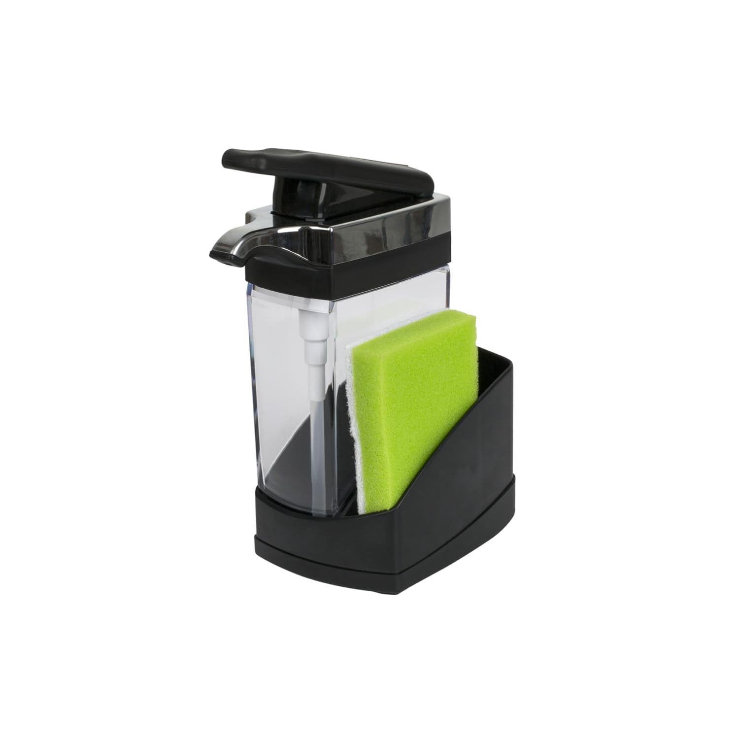 Casabella Sink Sider Solo Kitchen 2-in-1 Soap Pump and Sponge Caddy, Black/Chrome