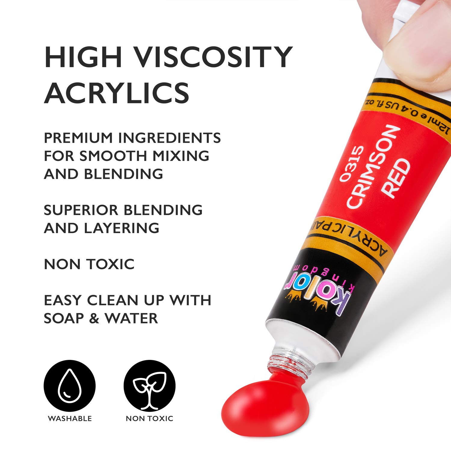 Acrylic Paint Set 24 Colors (0.41 oz, 12 ml) Paint Kit For Artists & Beginners Craft Paints for Paper,Canvas,Rock Painting,Wood,Ceramic & Fabric Vibrant -Non-Toxic including 3 paint brushes