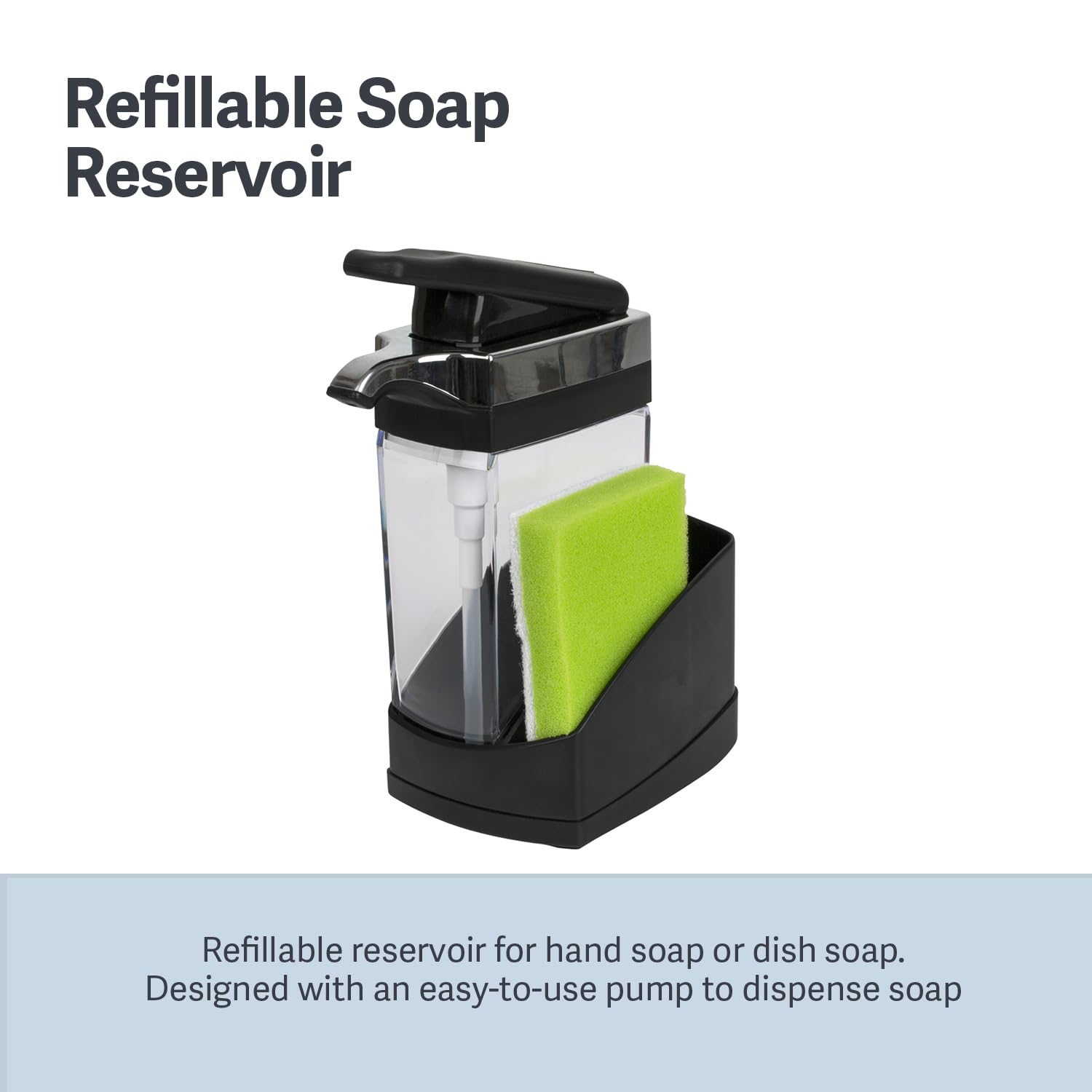 Casabella Sink Sider Solo Kitchen 2-in-1 Soap Pump and Sponge Caddy, Black/Chrome