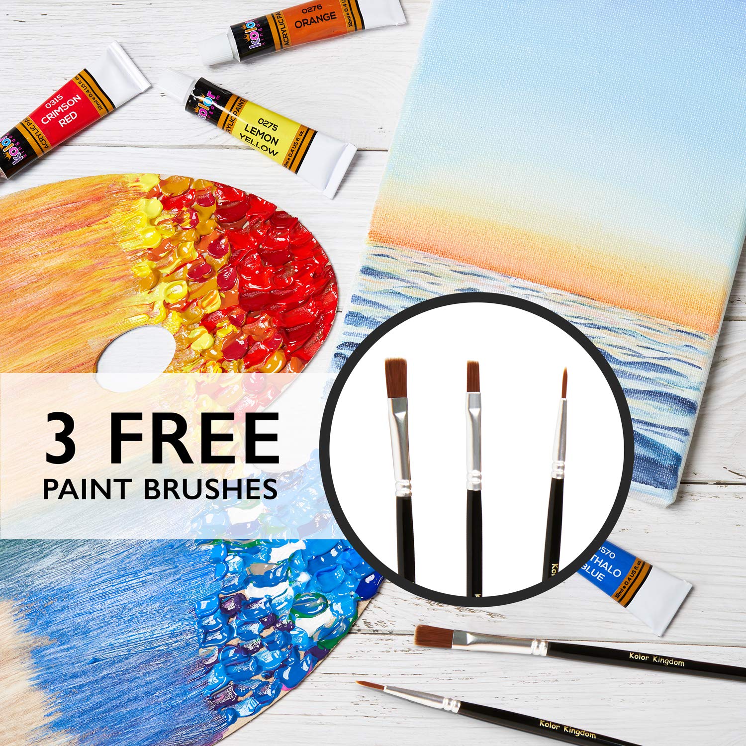 Acrylic Paint Set 24 Colors (0.41 oz, 12 ml) Paint Kit For Artists & Beginners Craft Paints for Paper,Canvas,Rock Painting,Wood,Ceramic & Fabric Vibrant -Non-Toxic including 3 paint brushes