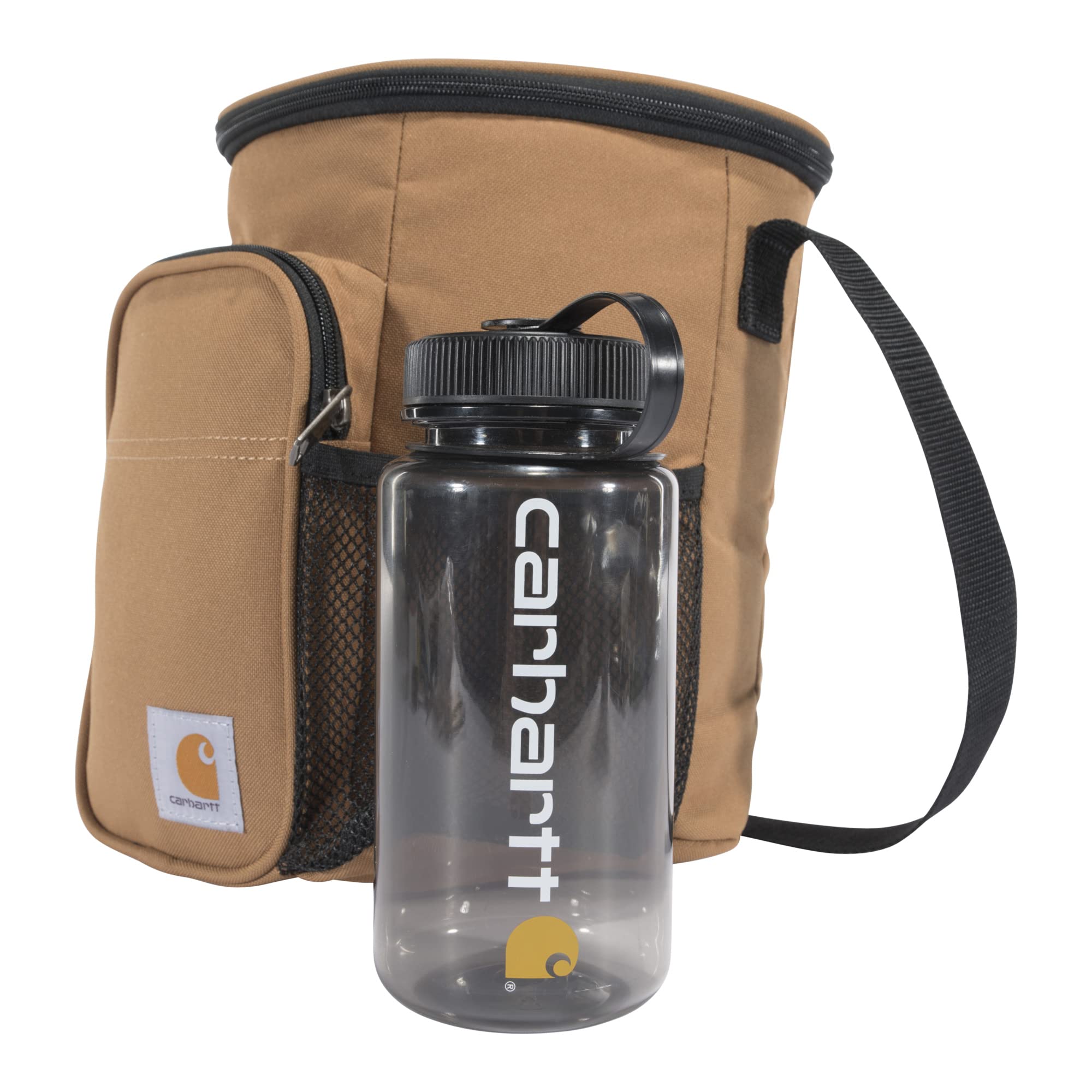 Carhartt Insulated 10 Can Vertical Cooler + Water Bottle, Fully-Insulated Lunchbox with Included Water Bottle, Brown