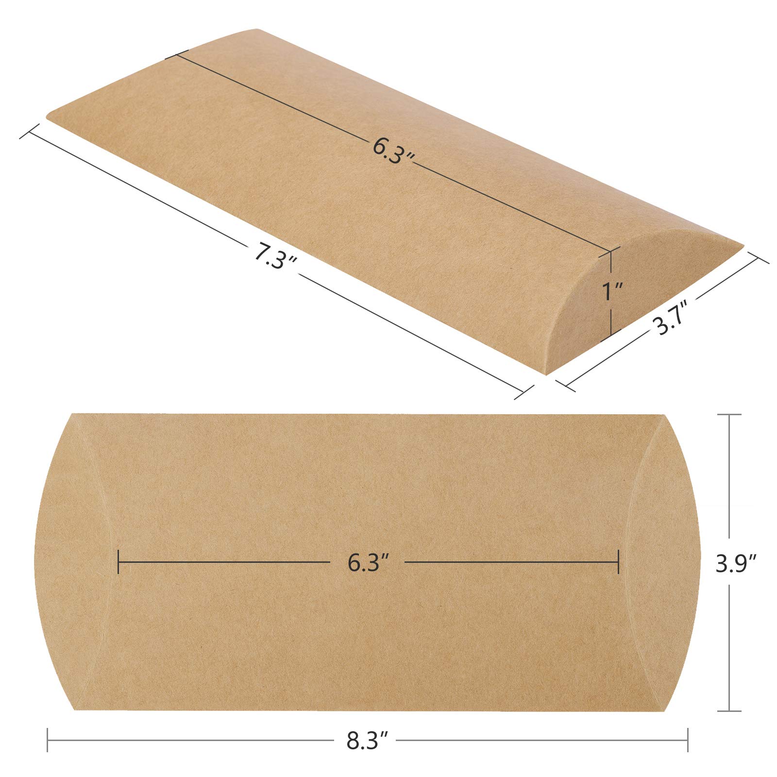 Eupako 6.3x3.7x1 Kraft Pillow Boxes 50 Pack Large Pillow Gift Box Brown Paper Candy Favor Boxes with Twines for Wedding Party