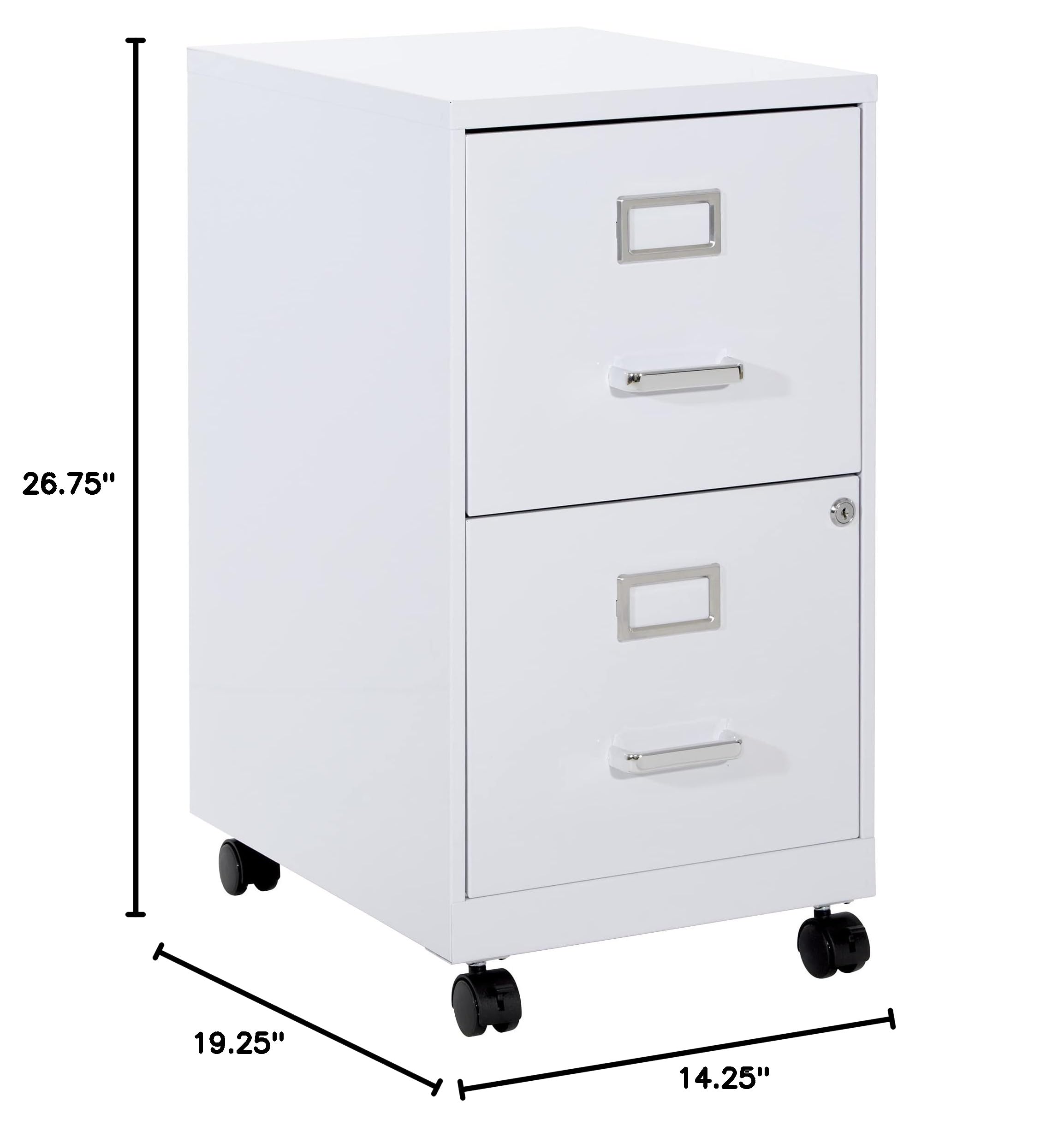 OSP Home Furnishings 2 Drawer Mobile Locking Metal File Cabinet, White