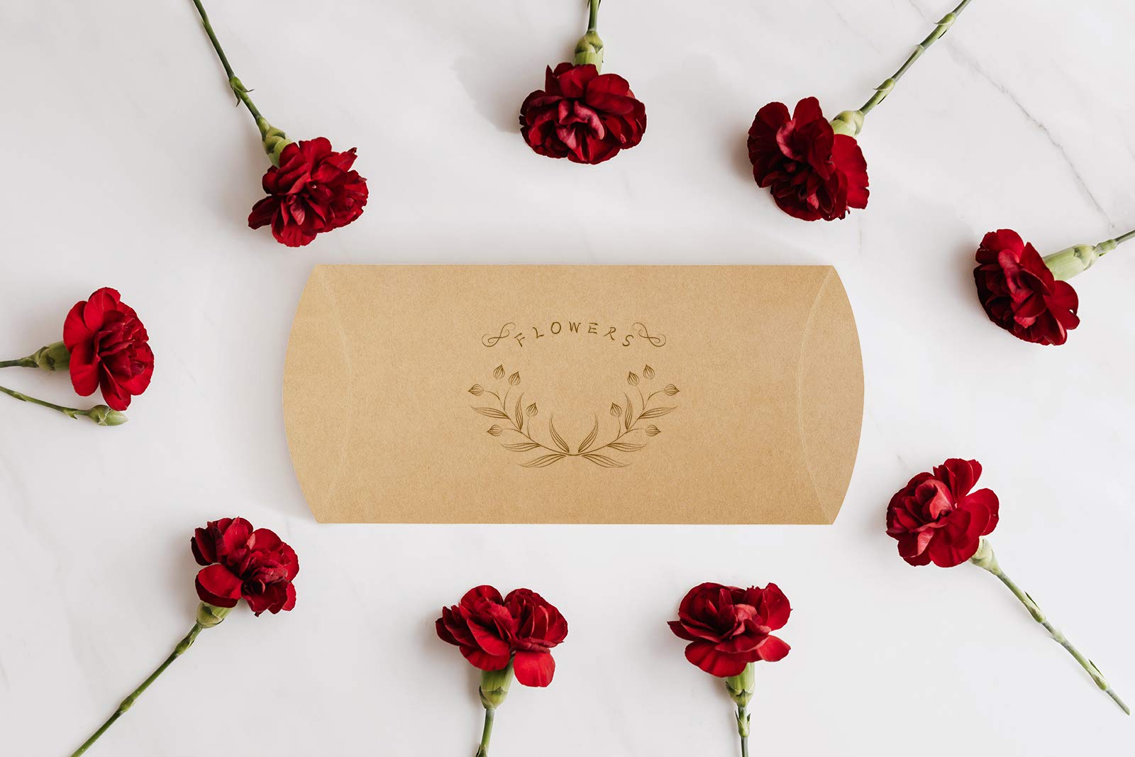 Eupako 6.3x3.7x1 Kraft Pillow Boxes 50 Pack Large Pillow Gift Box Brown Paper Candy Favor Boxes with Twines for Wedding Party