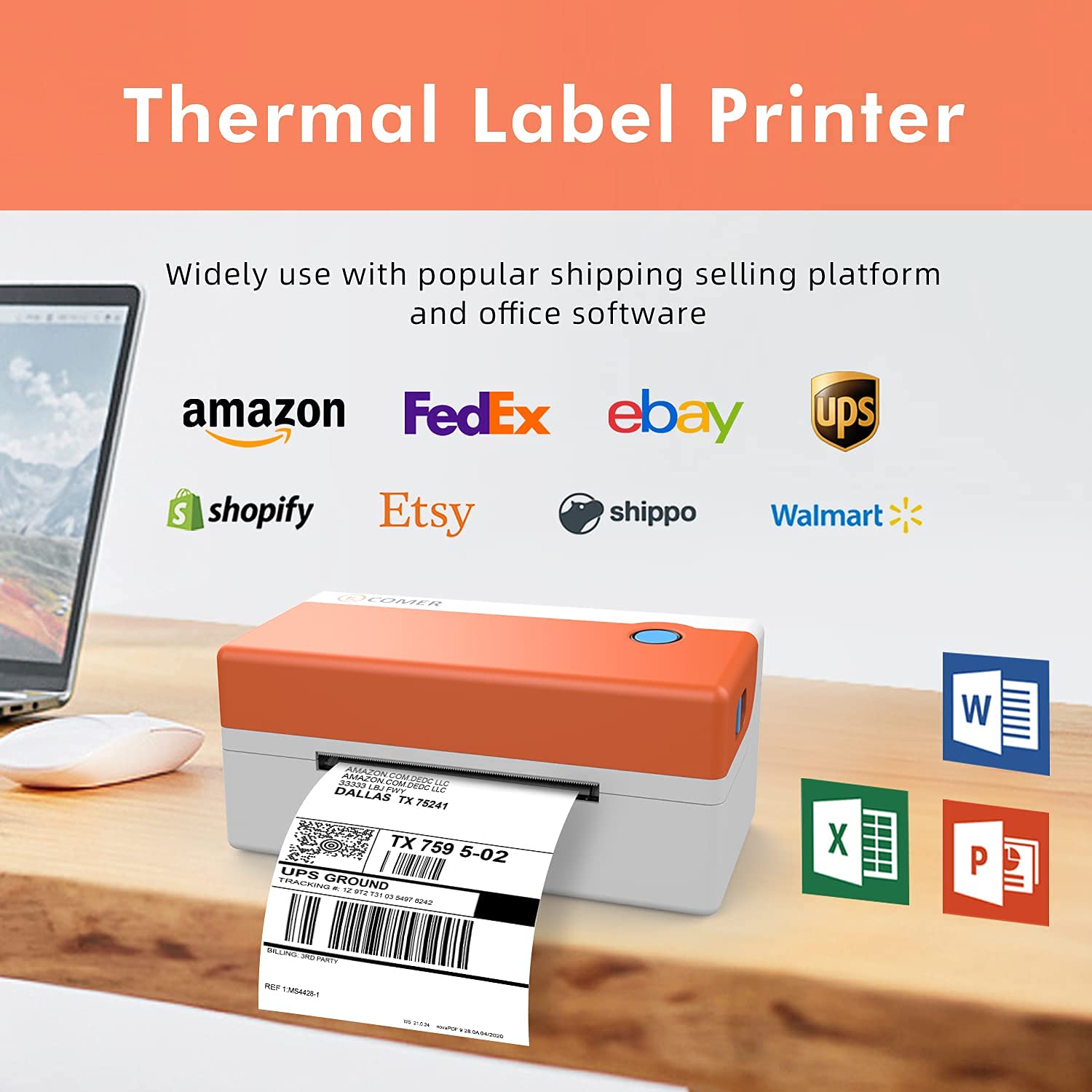 K COMER Shipping Label Printers High Speed 4x6 Commercial Direct Thermal Printer Labels Maker Machine for Shipment Package, Compatible with Amazon Ebay Shopify Etsy UPS on Windows/Mac/Linux